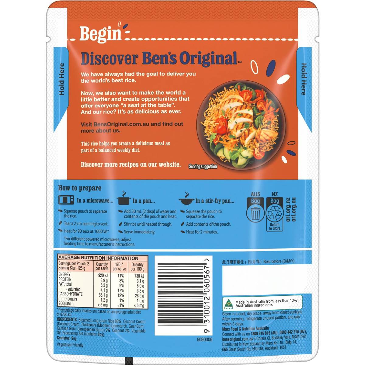 Ben's Original Lightly Flavour Coconut Microwave Rice Pouch 250g ...