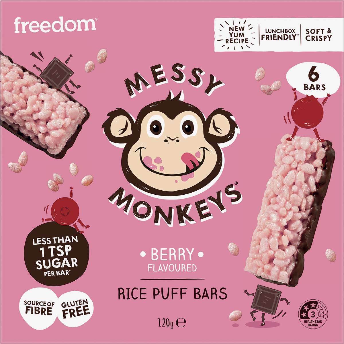 Messy Monkeys Berry Rice Puff Bar 6 Pack | Woolworths