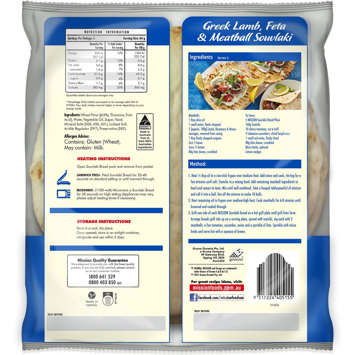 Mission Souvlaki Bread 320g | Woolworths