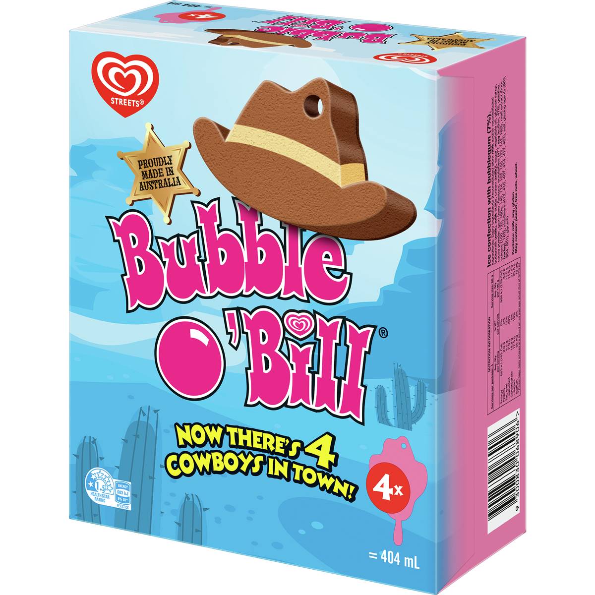 Bubble O Bill Frozen Dessert Sticks With Bubble Gum 4 Pack | Woolworths