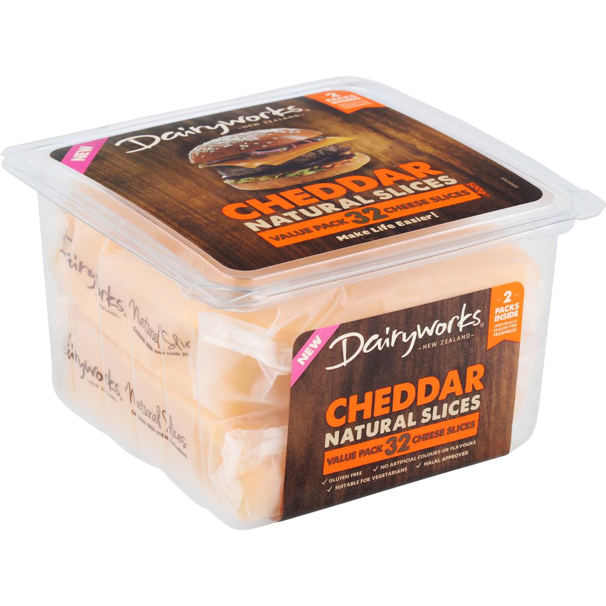 Dairyworks Cheddar Slices Value Pack 32 Pack | Woolworths