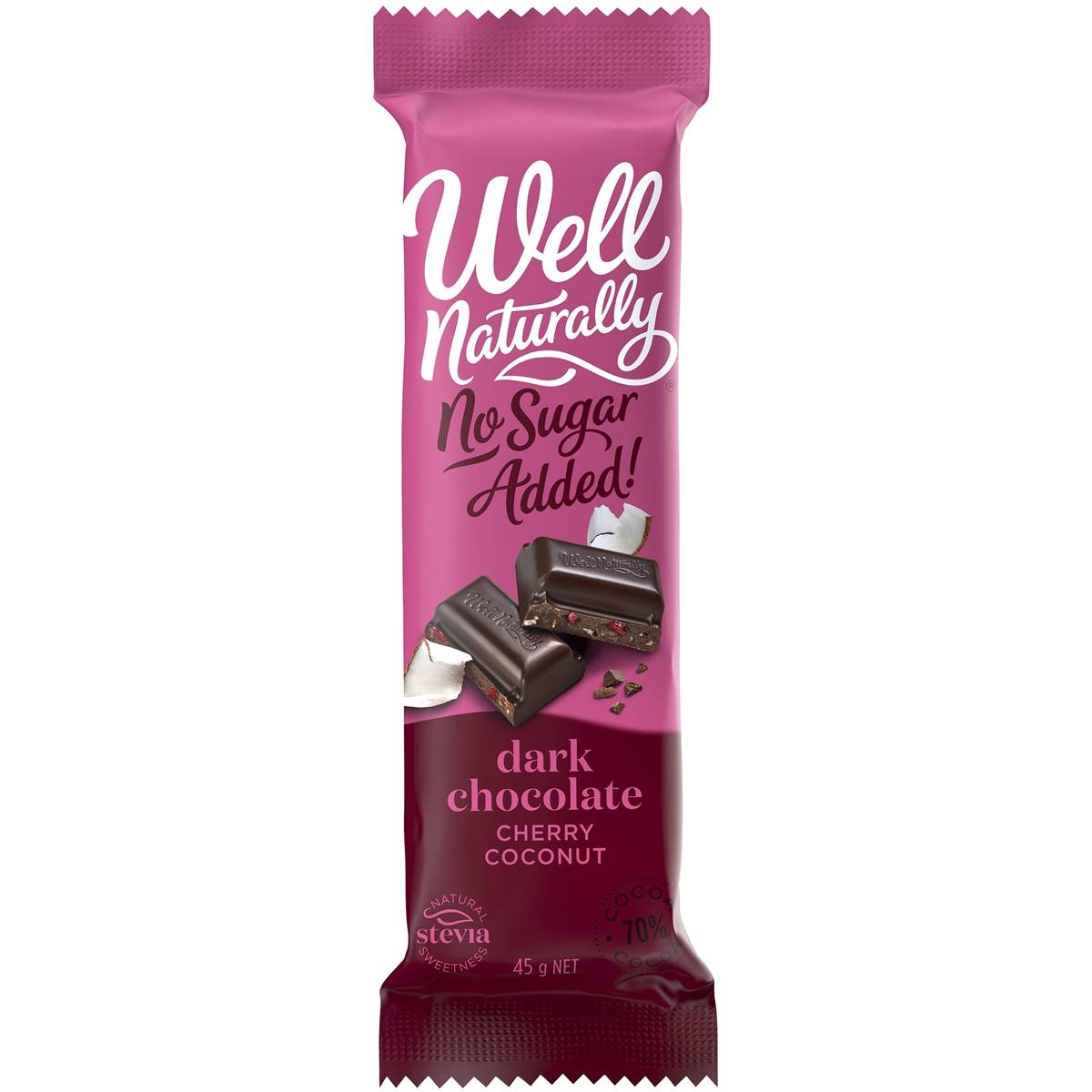 Well Naturally Dark Chocolate Cherry Coconut 45g | Woolworths