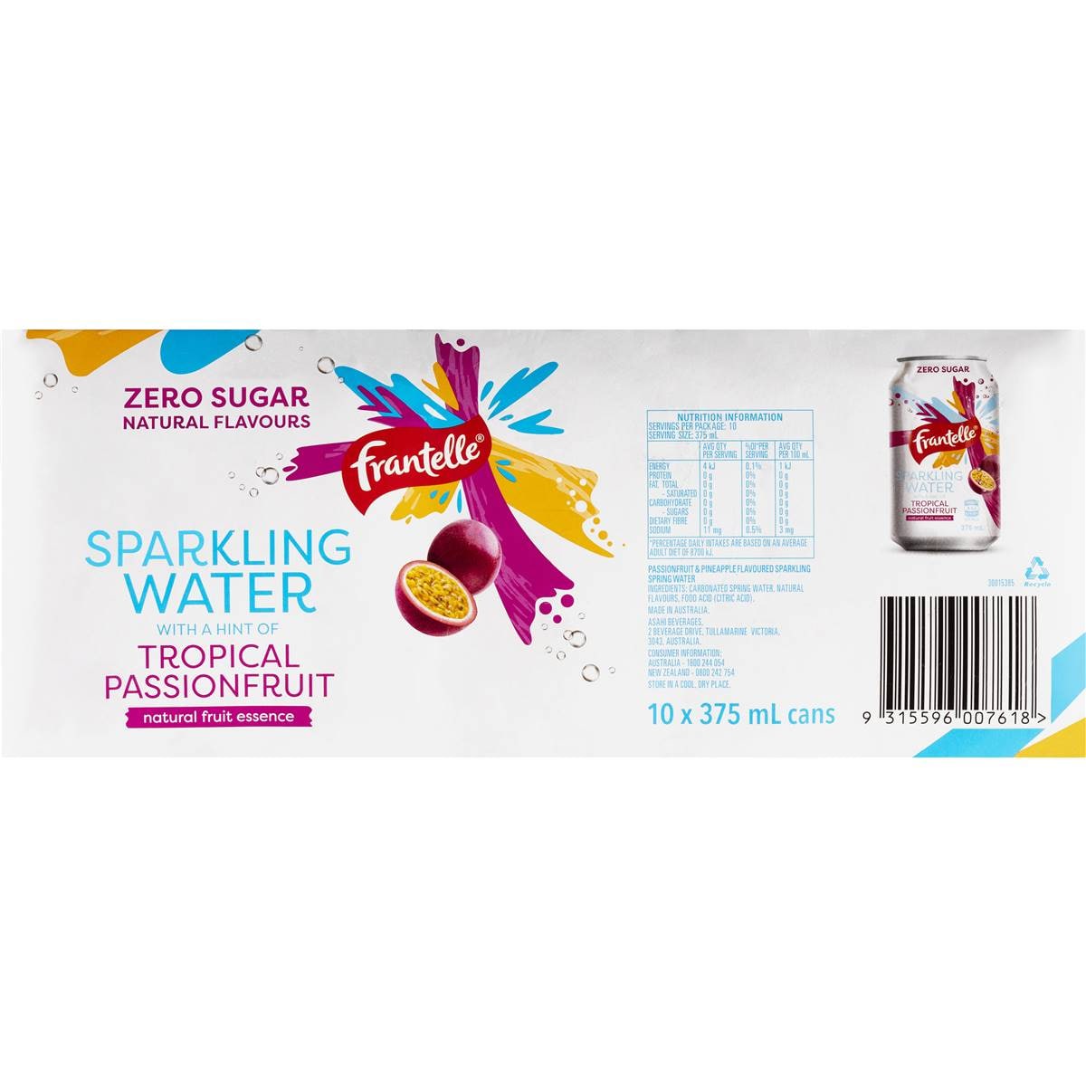 Frantelle Sparkling Water Tropical Passionfruit Multipack Cans 375ml X ...