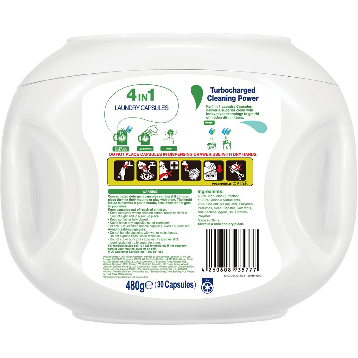 Ka Pod 4 In 1 Antibacterial Laundry Capsules 30 Pack | Woolworths