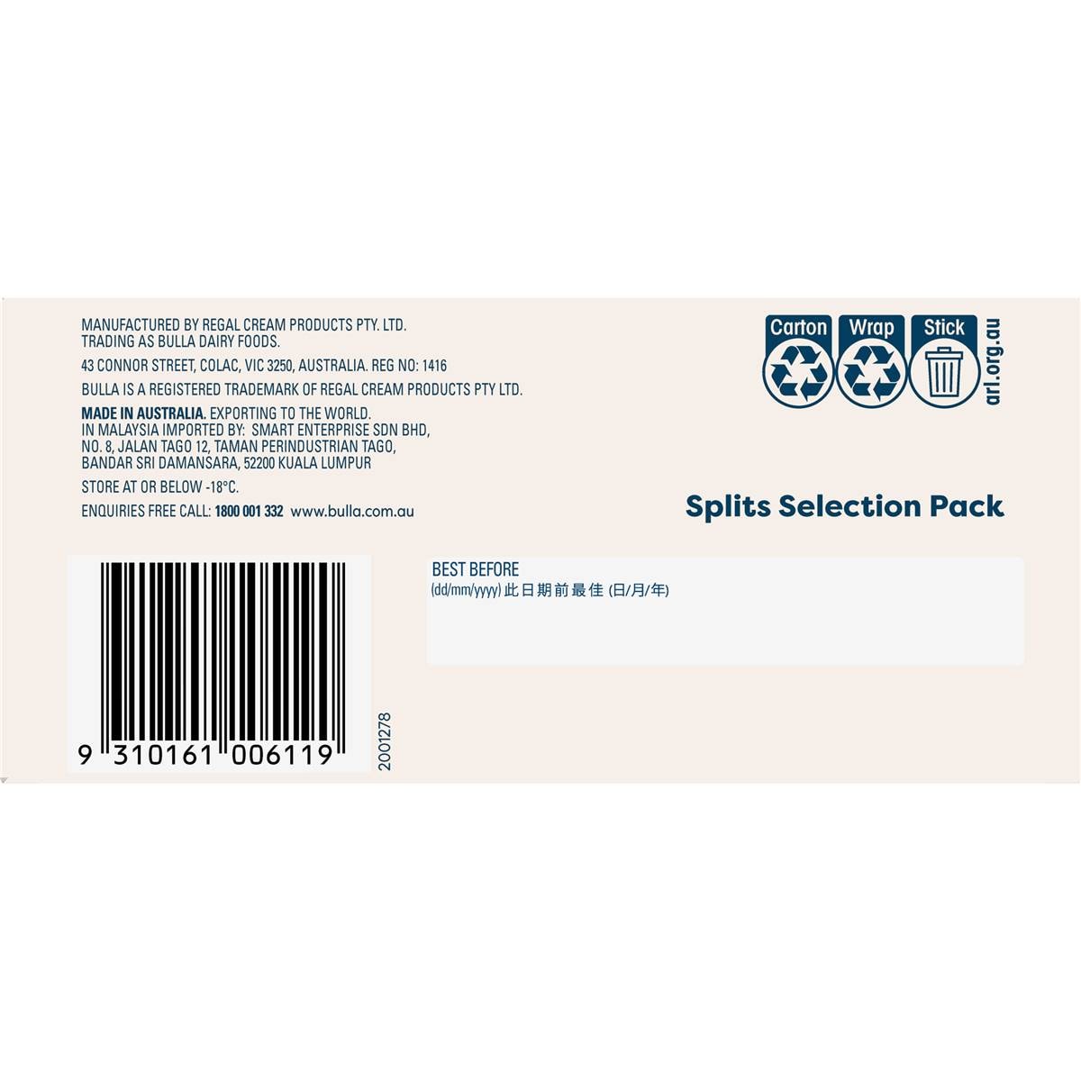 Bulla Splits Ice Cream Wildberry Orange Tropical 10 Pack | Woolworths