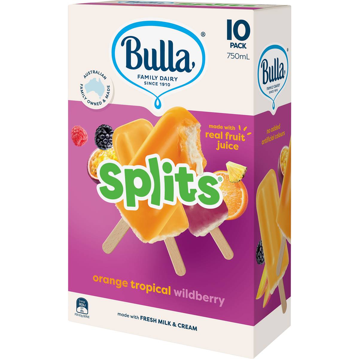 Bulla Splits Ice Cream Wildberry Orange Tropical 10 Pack | Woolworths