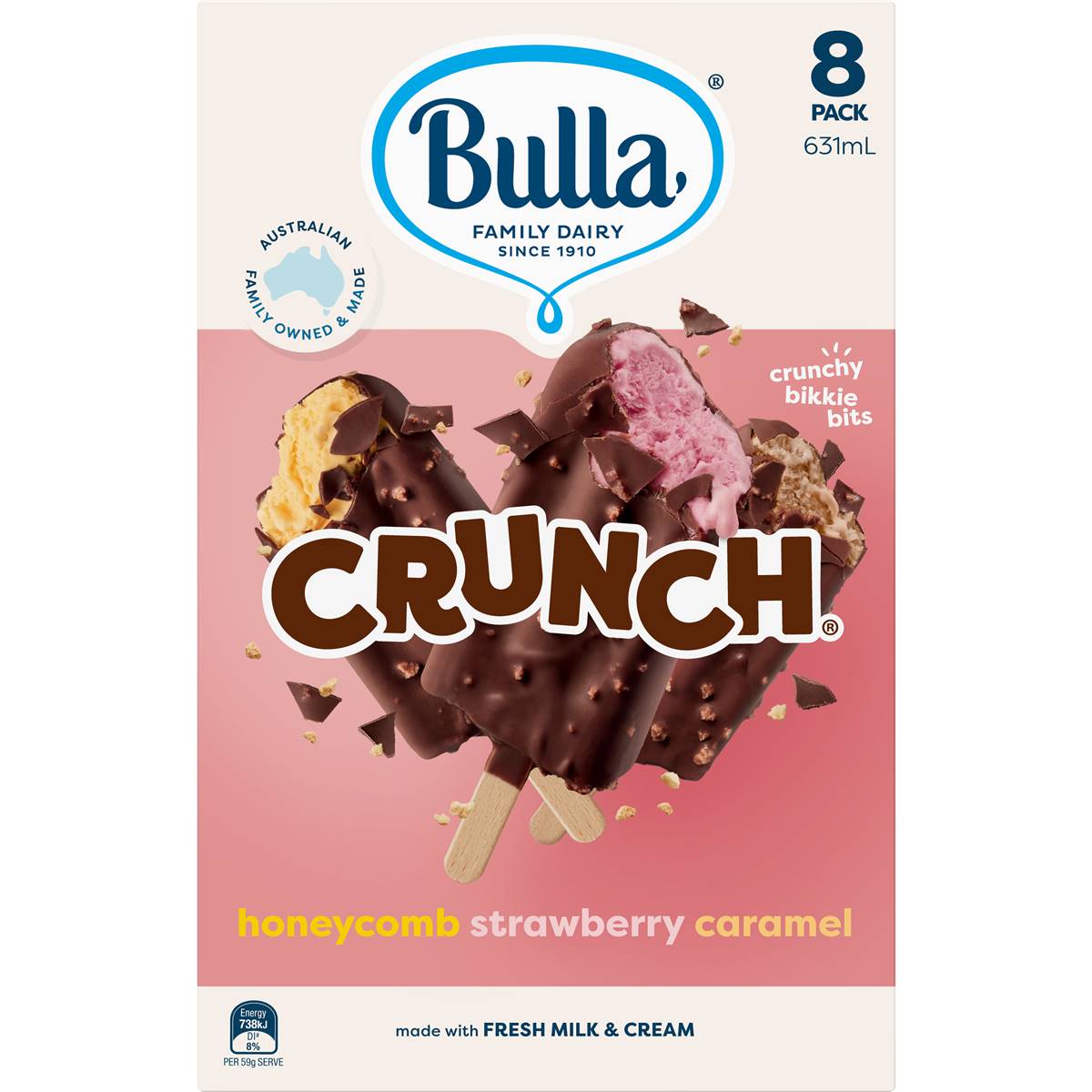 Bulla Crunch Caramel, Strawberry & Honeycomb 8 Pack | Woolworths