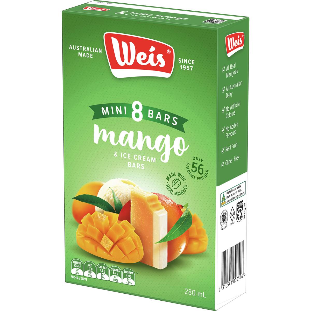 Weis Mini Ice Cream & Fruit Bar Mango 35ml X 8 Pack | Woolworths