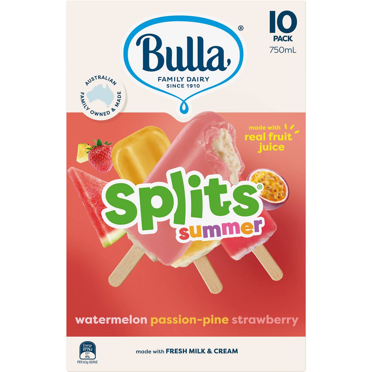 Bulla Splits Summer Variety Sticks 10 Pack | Woolworths
