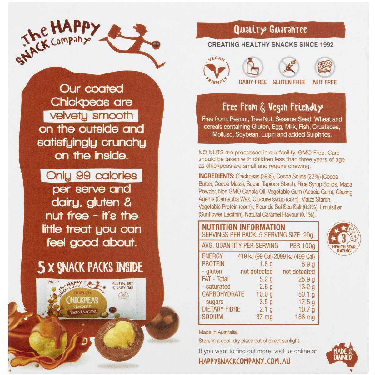 The Happy Snack Company Chickpeas Choc Salted Caramel 5 Pack | Woolworths