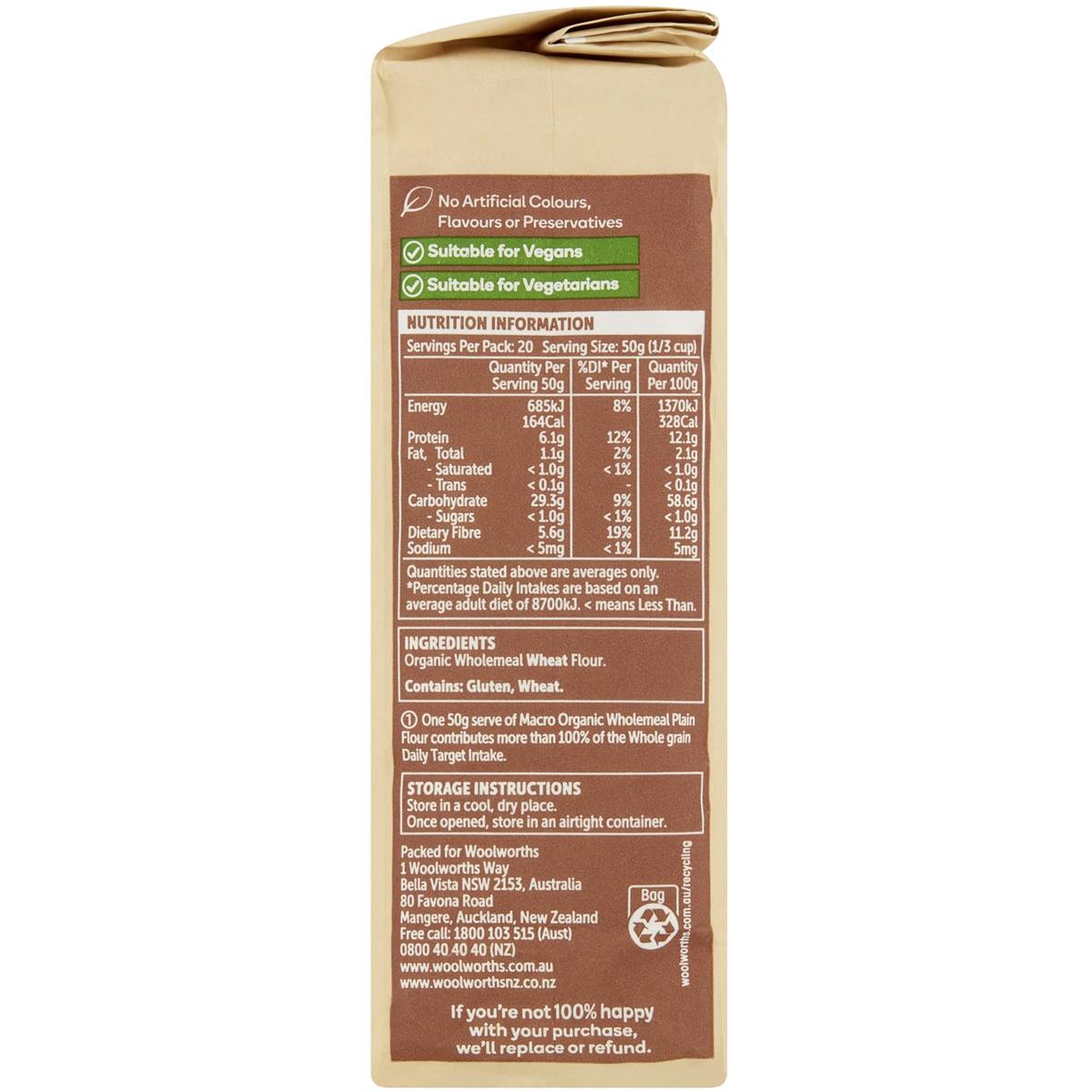 Macro Organic Australian Wholemeal Plain Flour Unbleached 1kg | Woolworths