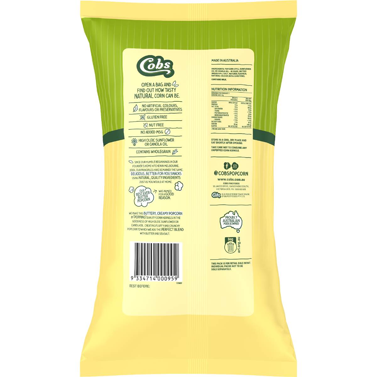 Cobs Natural Popcorn Best Ever Butter 5 Pack | Woolworths