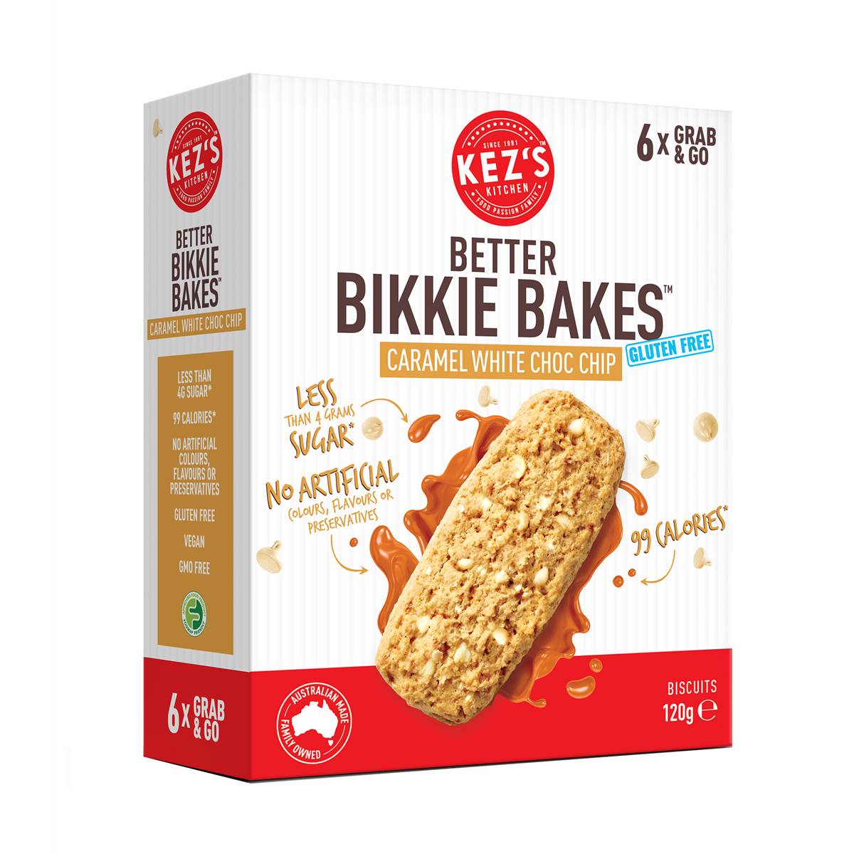 Kez's Kitchen Better Bikkie Bakes Caramel White Choc Chip 120g | Woolworths