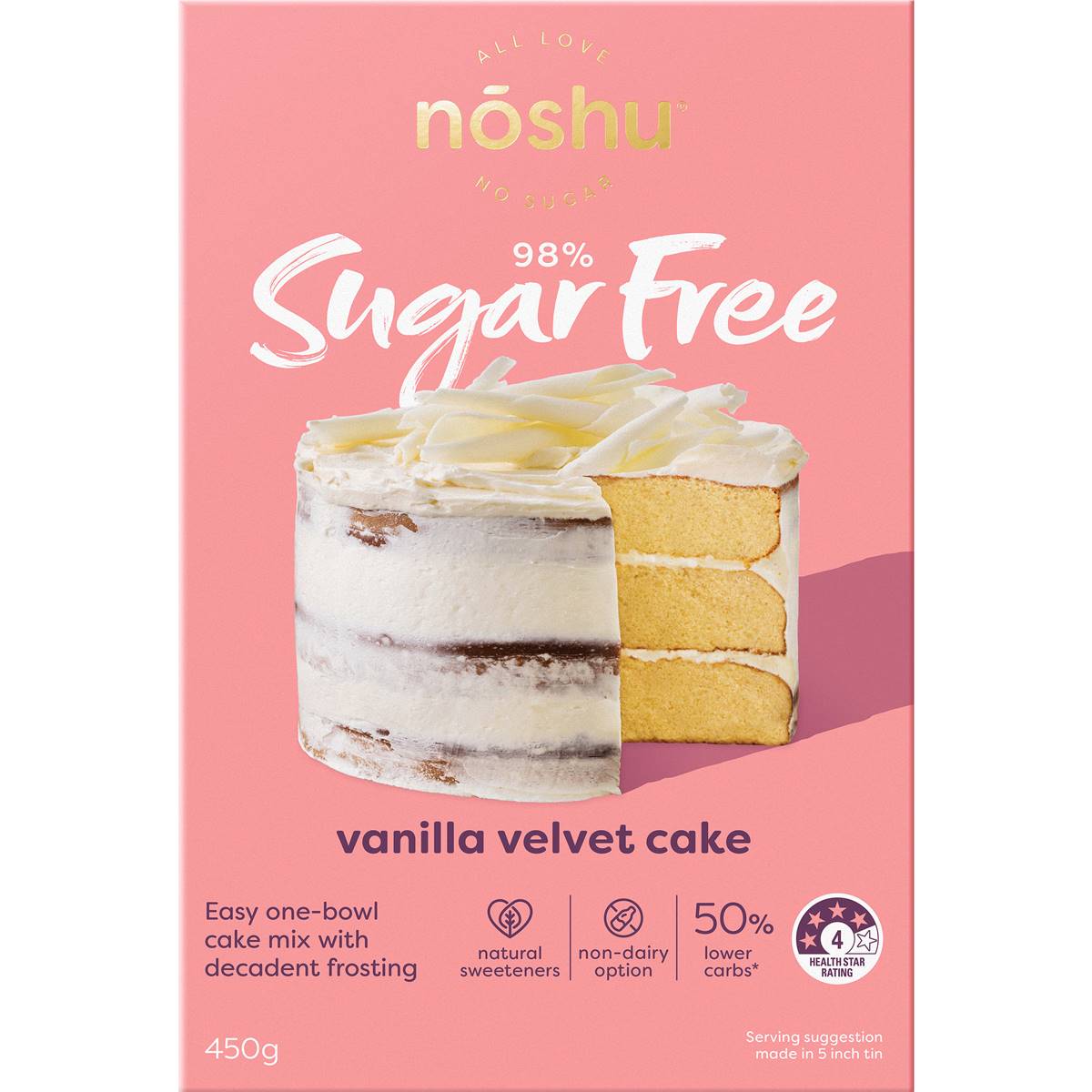 Noshu 98% Sugar Free Vanilla Velvet Cake Mix 450g | Woolworths