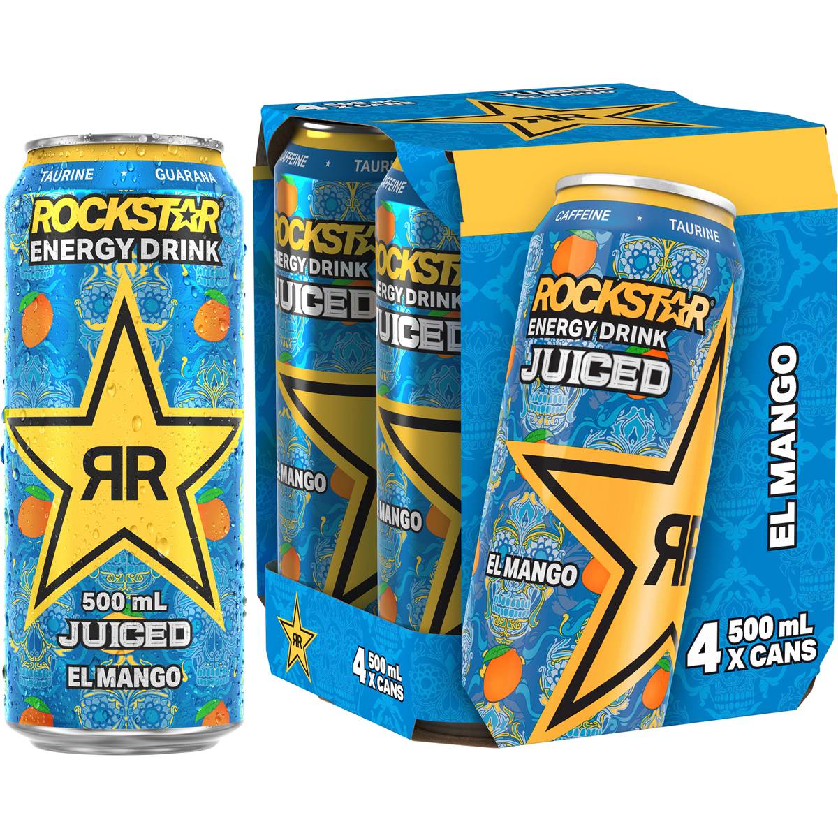 Rockstar Energy Drink El Mango 500ml X4 Pack | Woolworths