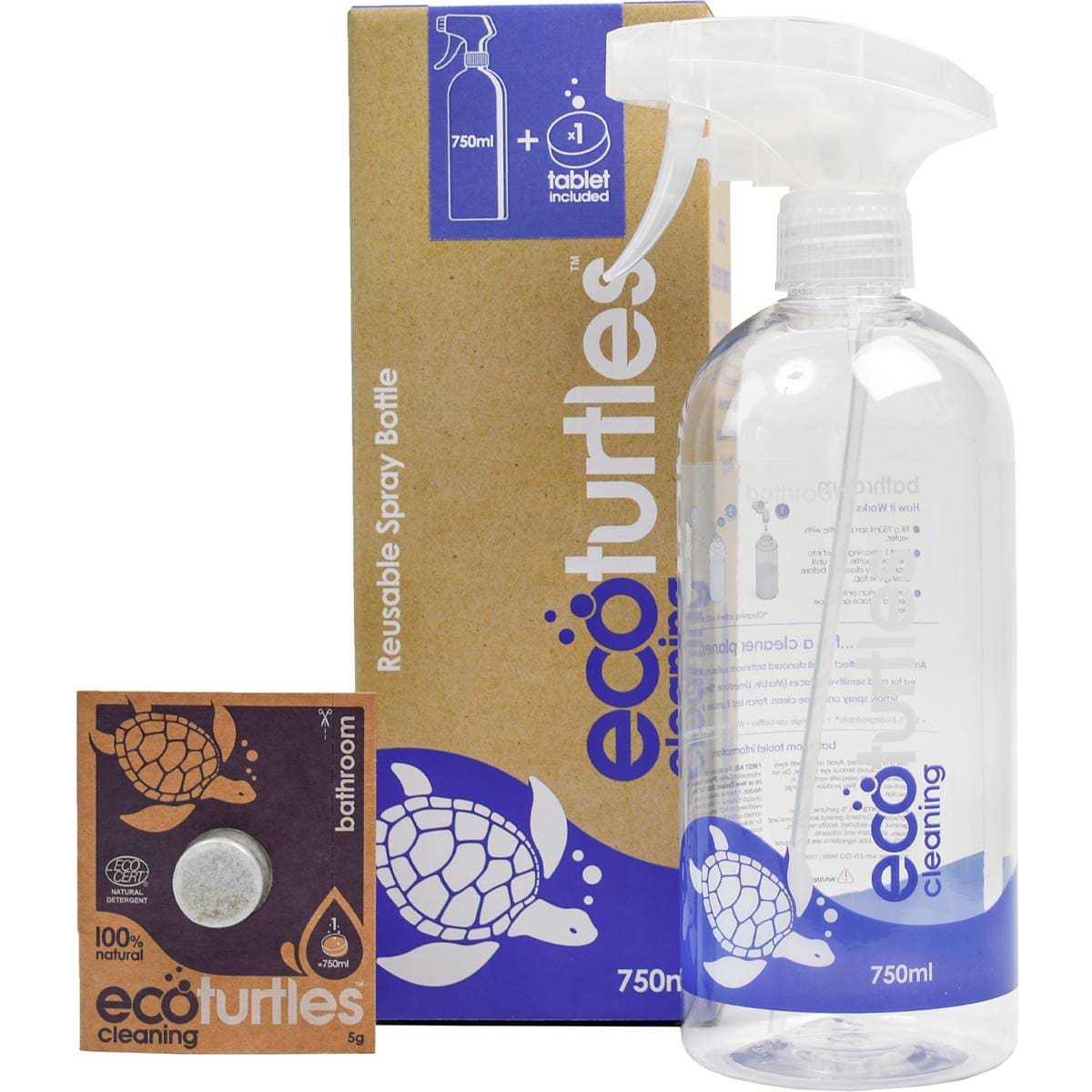 Eco Turtles Reusable Spray Bottle & Bathroom Cleaning Tablet 750ml | Woolworths