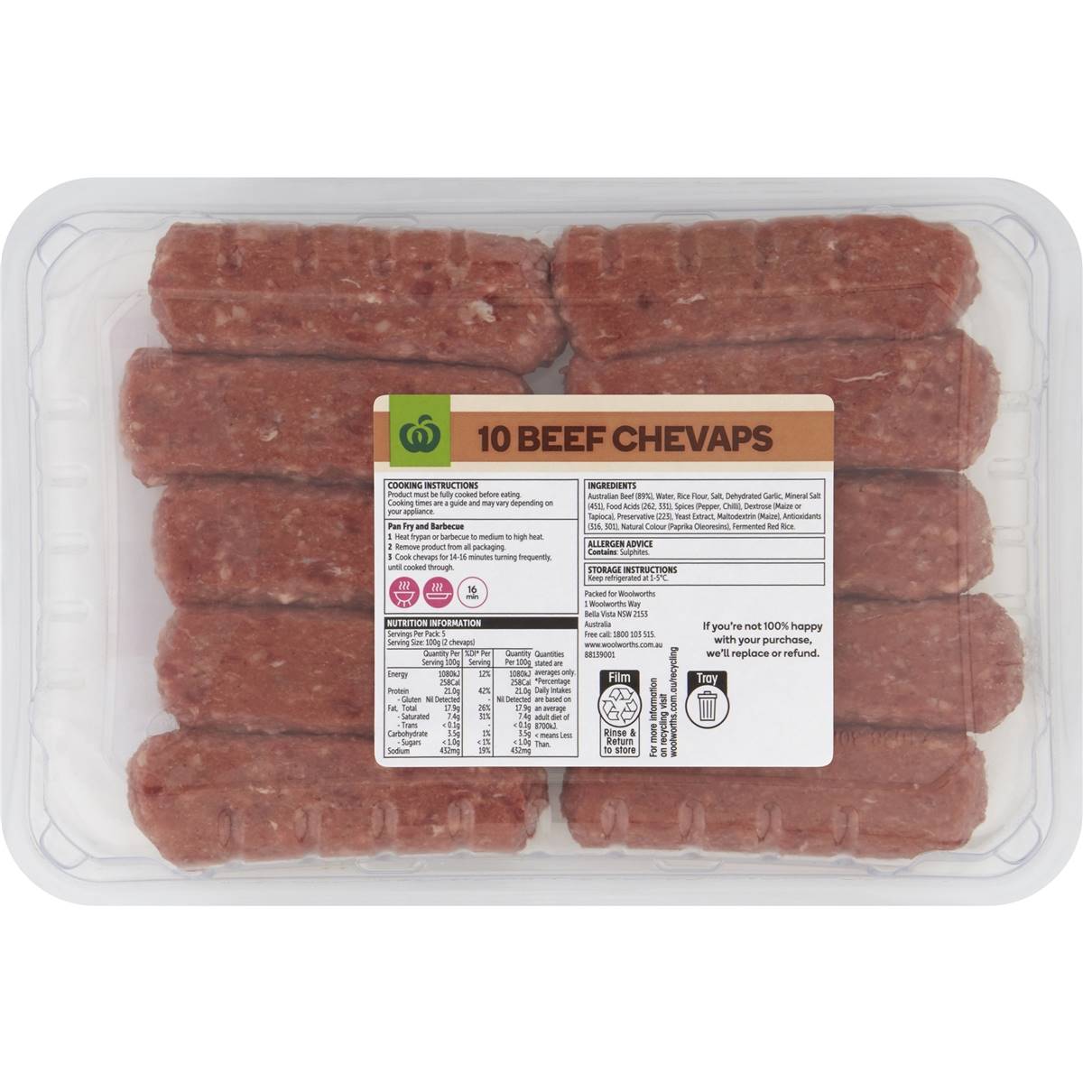 Woolworths Beef Chevaps 500g | Woolworths