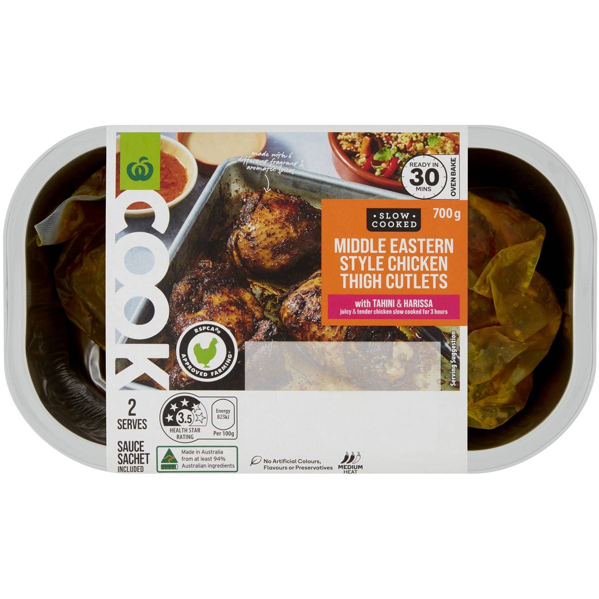 Woolworths Middle Eastern Chicken Thigh Cutlets With Tahini & Harissa ...