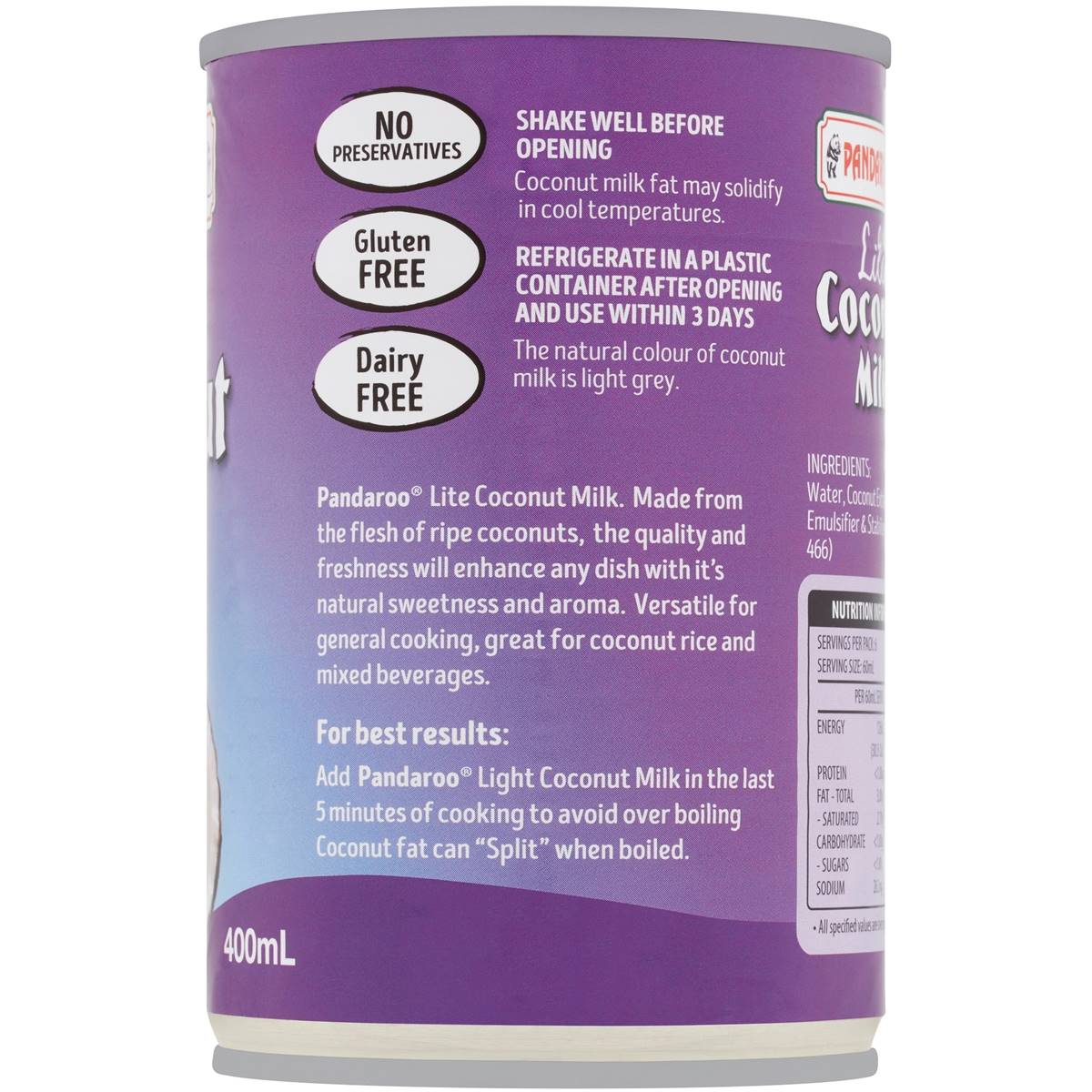 Pandaroo Lite Coconut Milk 400ml | Woolworths