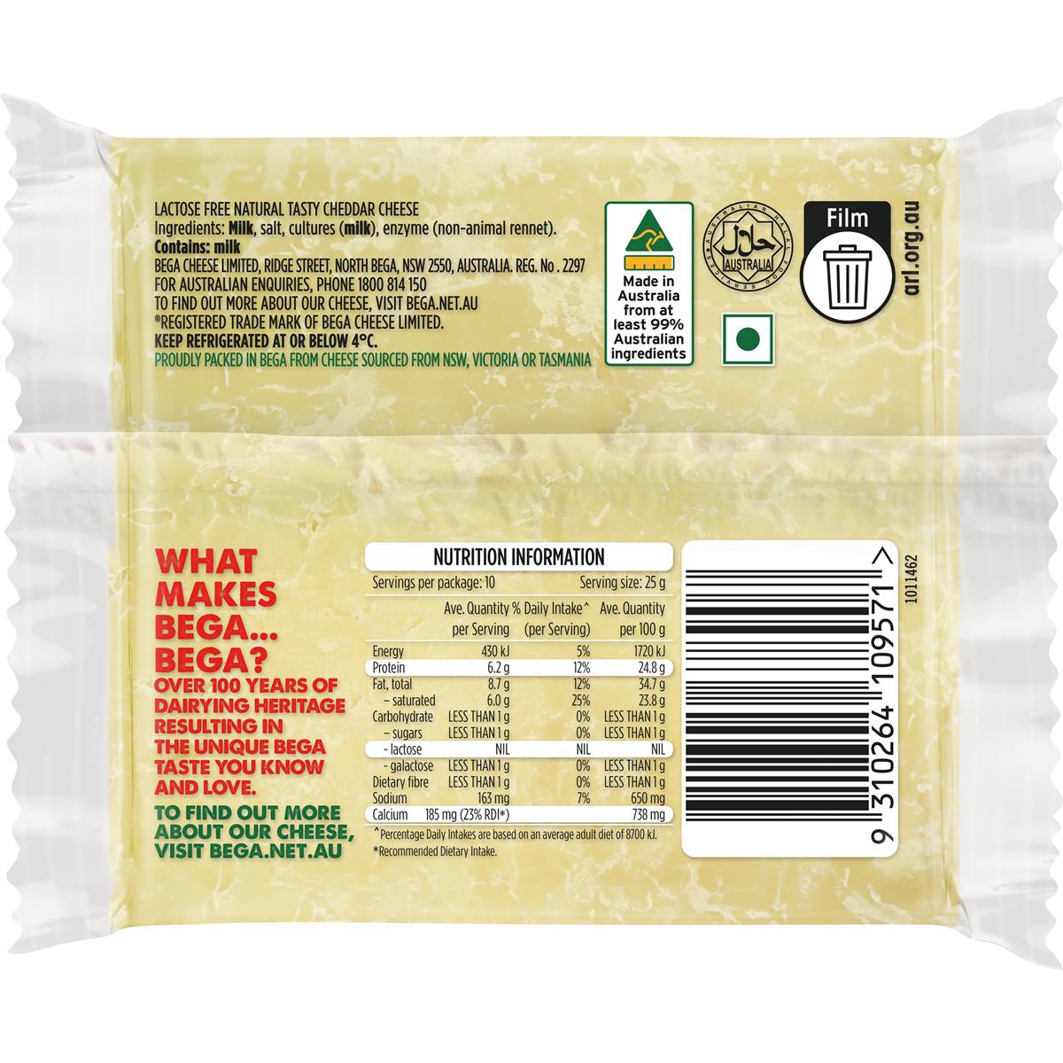 Bega Lactose Free Farmers Tasty Cheese Block 250g | Woolworths
