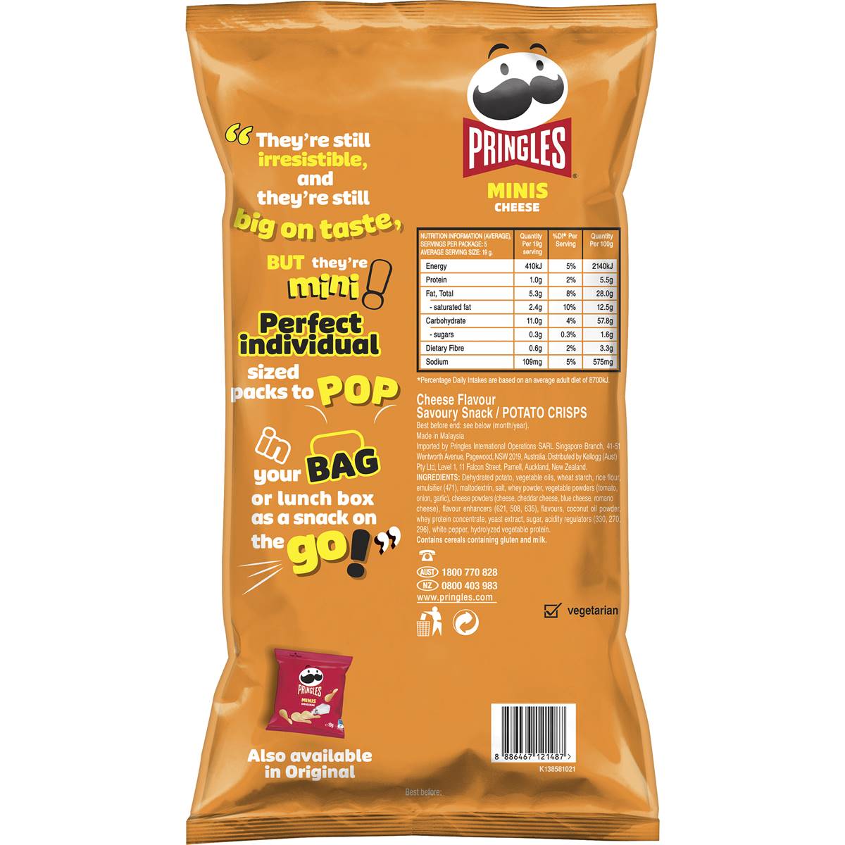 Pringles Minis Cheese Potato Chips Multipack 95g | Woolworths
