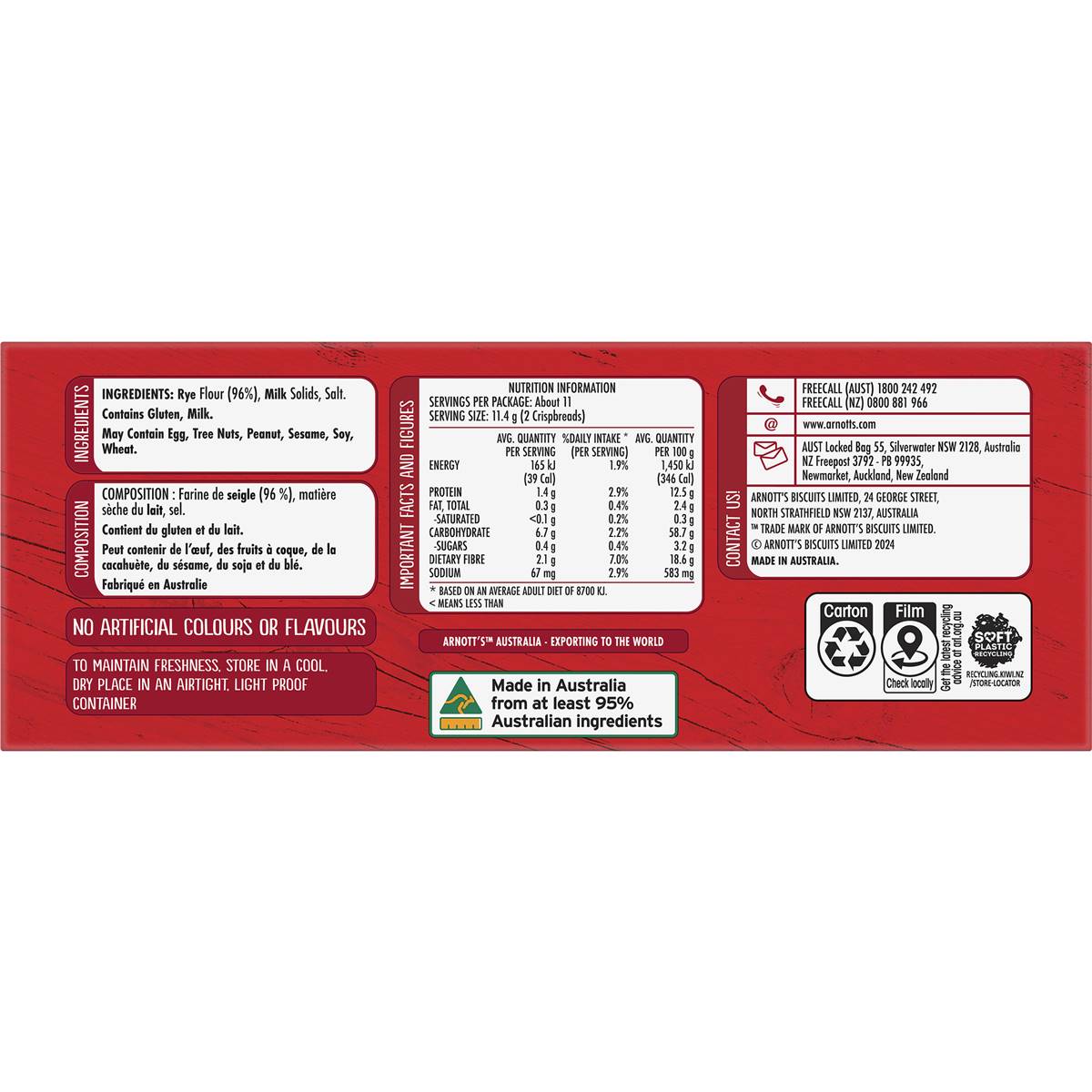 Arnott's Cruskits Rye Crispbreads 125g | Woolworths