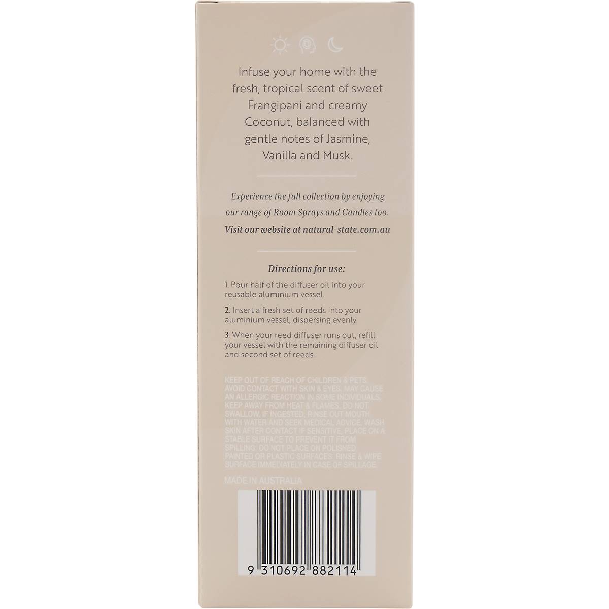 Natural State Reed Diffuser Refill Frangipani & Coconut 100ml | Woolworths