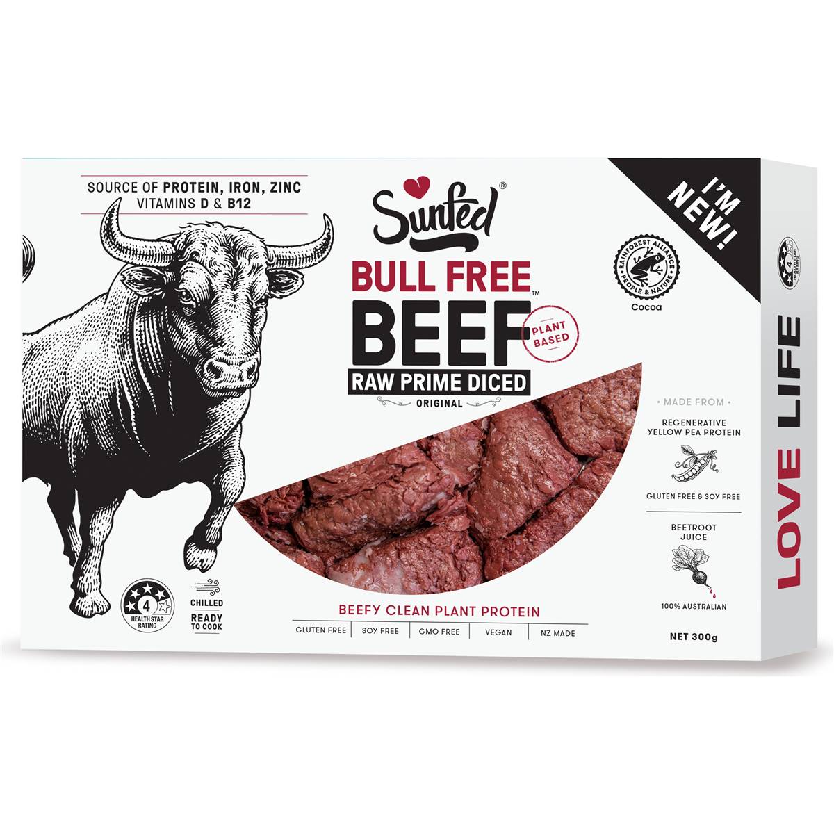 Sunfed Bull Free Beef Raw Diced 300g | Woolworths