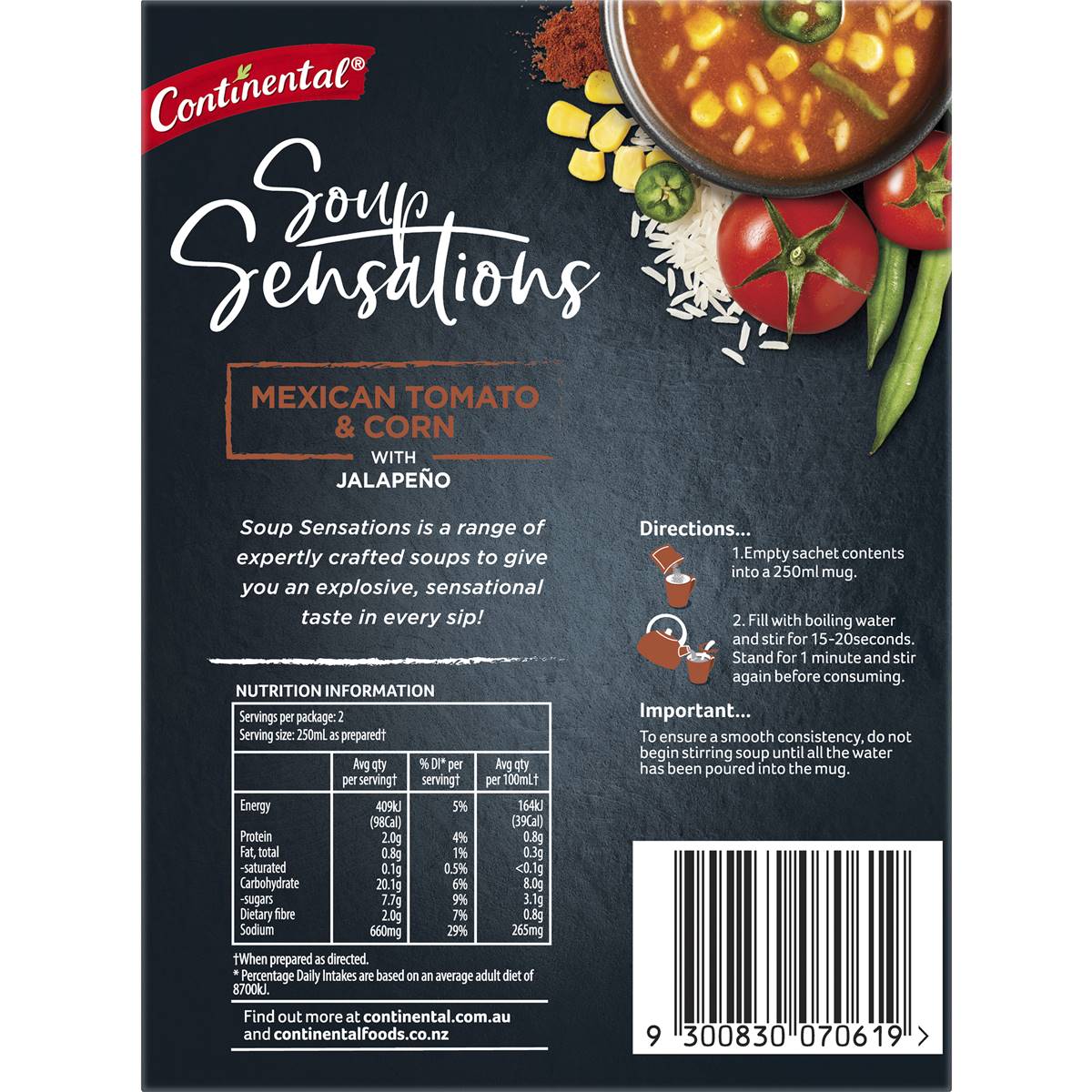 Continental Soup Sensations Mexican Tomato & Corn With Jalapeno 2 Serve ...