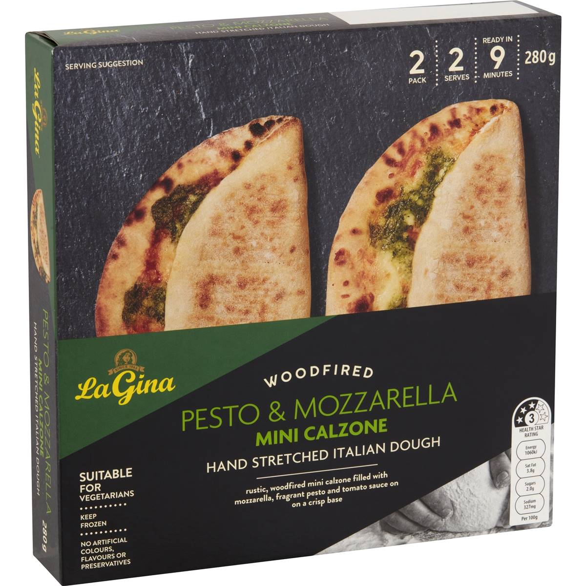 La Gina Pesto & Mozzarella 2 Pack Mini Calzone 280g | Woolworths