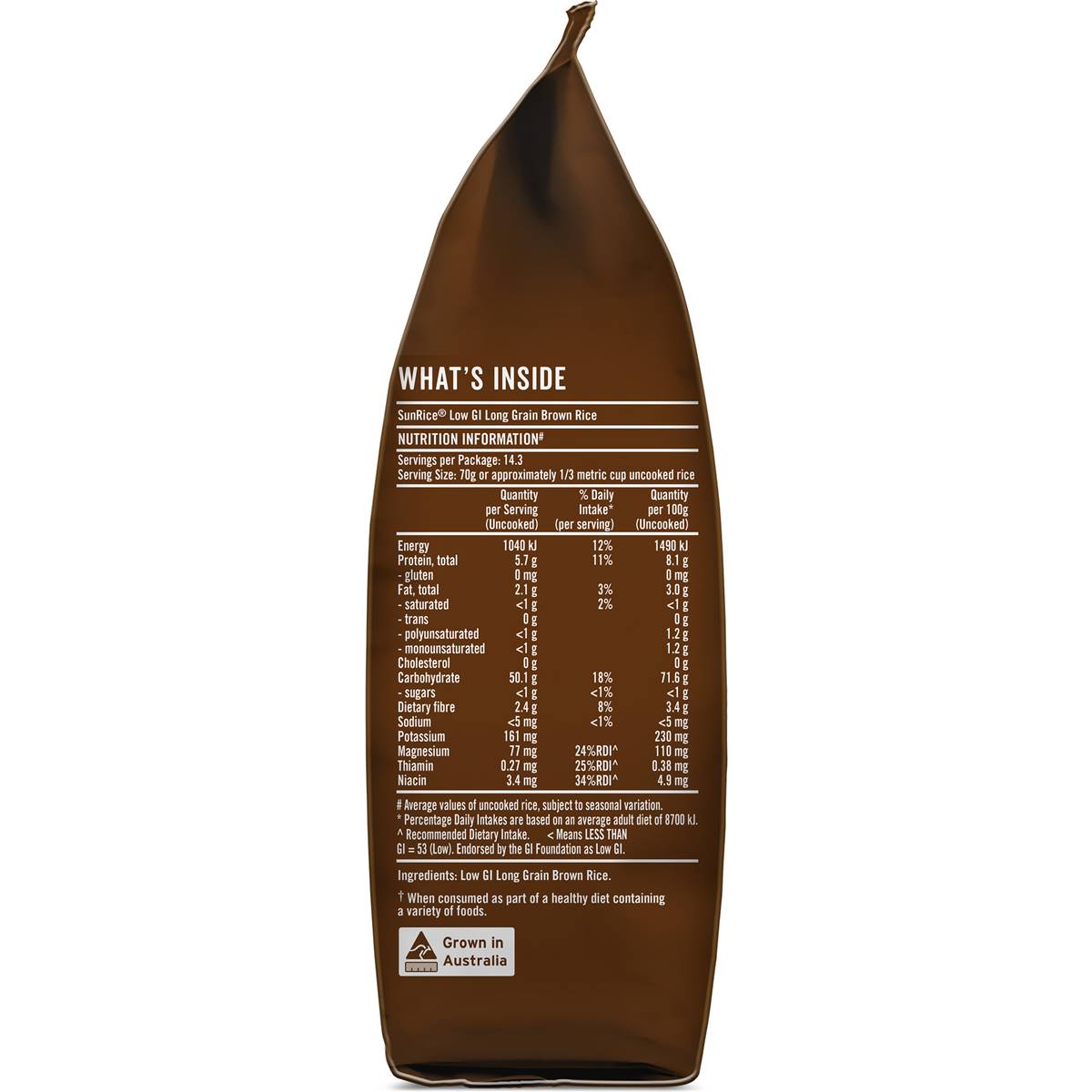 Sunrice Doongara Low Gi Brown Rice 1kg | Woolworths