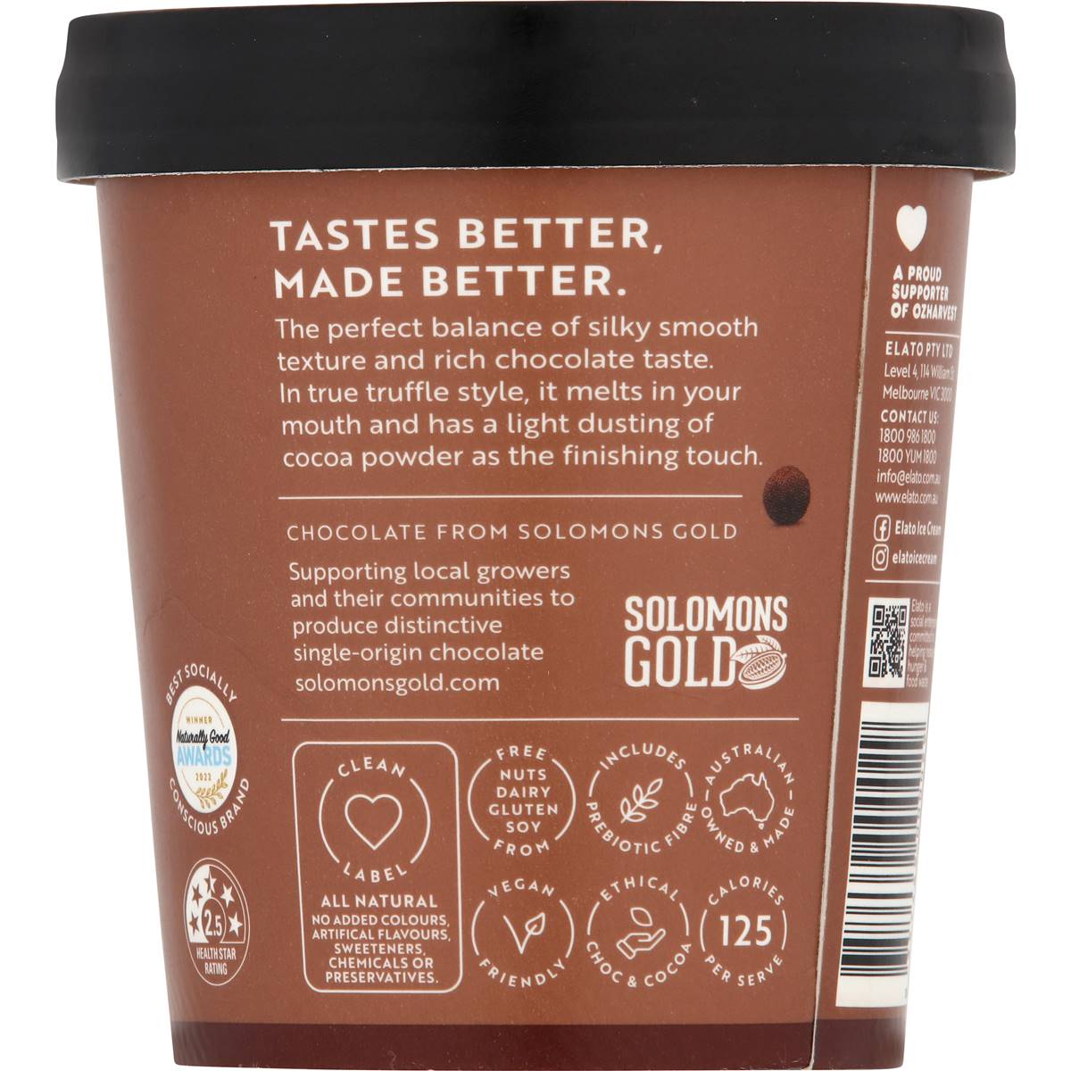 Elato Artisanal Vegan Gelato Dark Chocolate Truffle 475ml | Woolworths