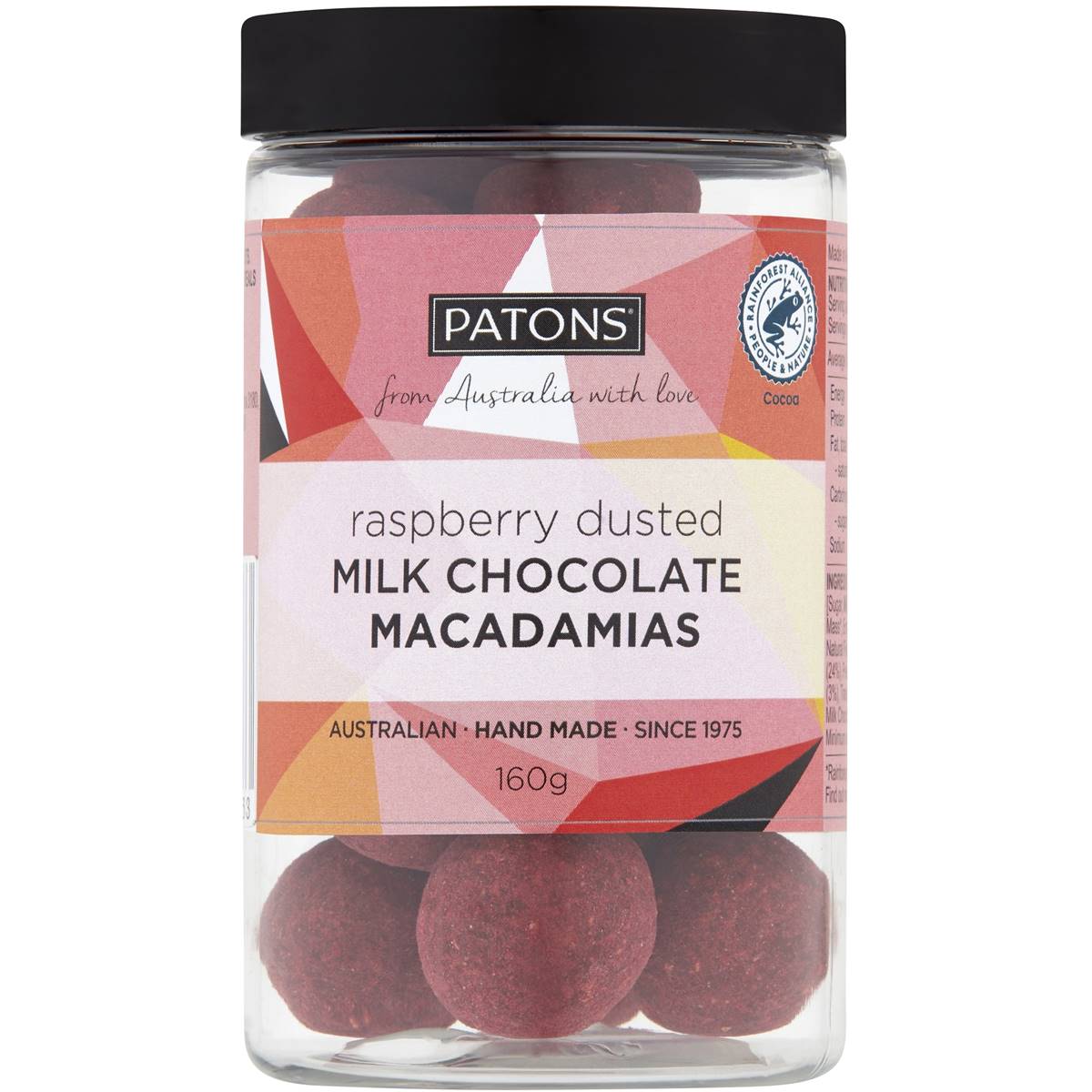 Patons Raspberry Dusted Milk Chocolate Macadamias 160g | Woolworths