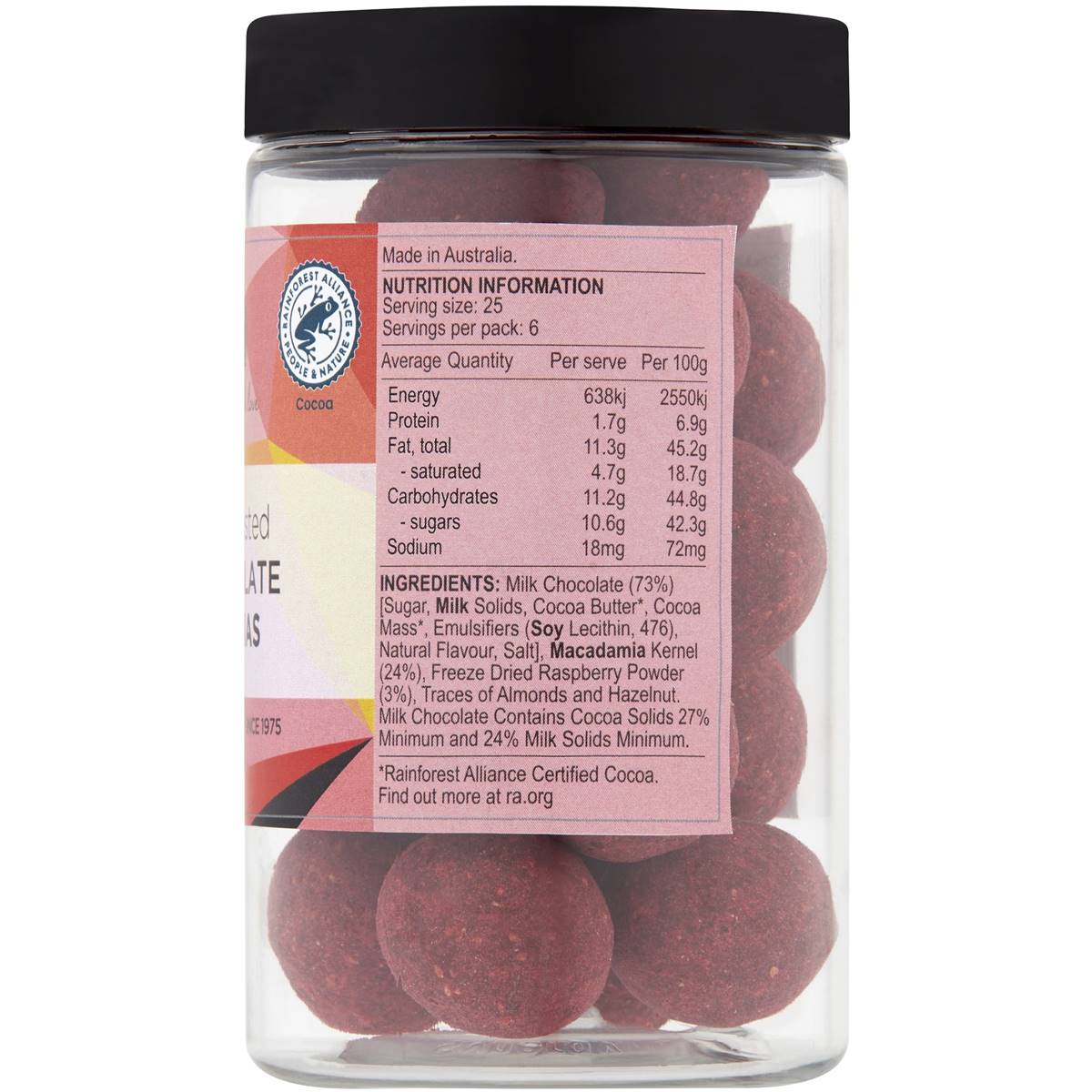 Paton's Raspberry Dusted Milk Chocolate Macadamias 160g | Woolworths