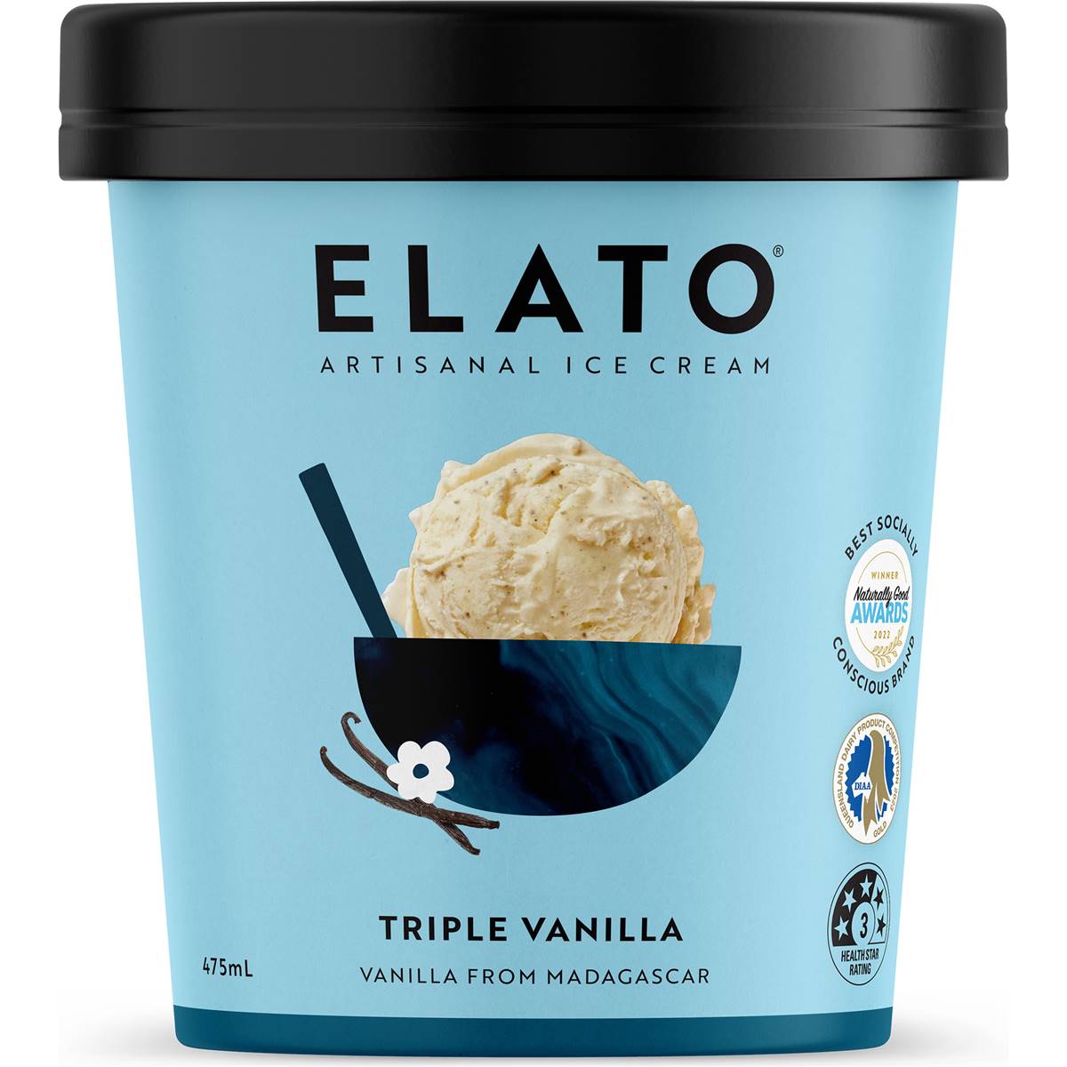 Elato Ice Cream Triple Vanilla 475ml | Woolworths