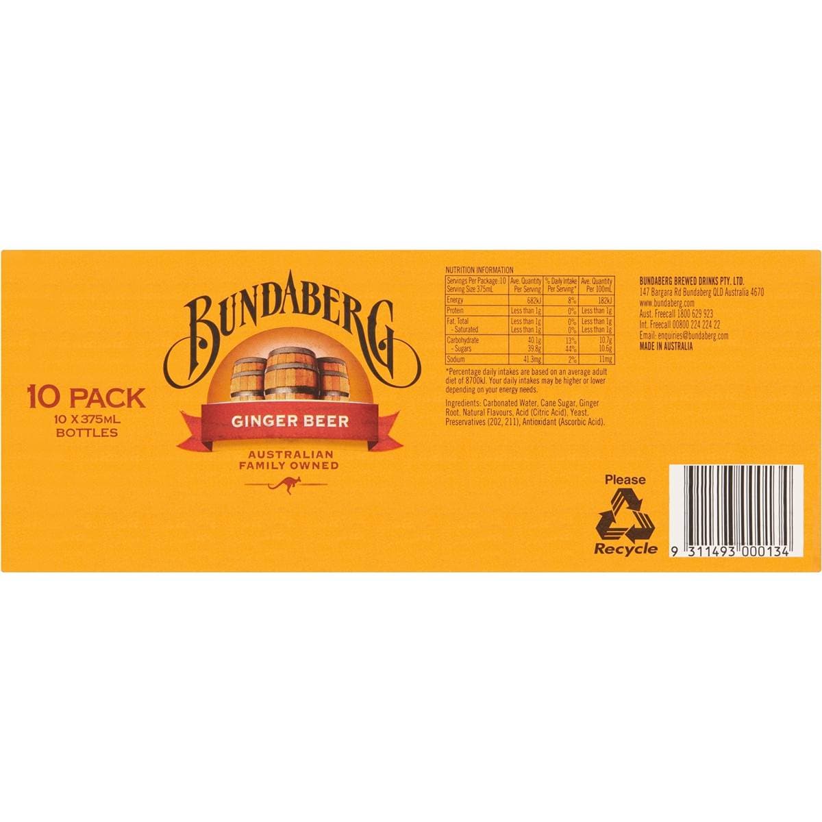 Bundaberg Ginger Beer 375ml X10 Pack | Woolworths
