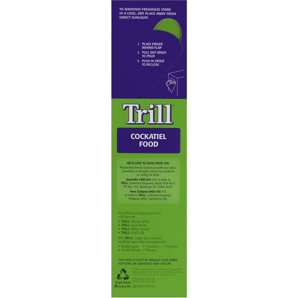 Trill Bird Food Cockatiel 2kg | Woolworths