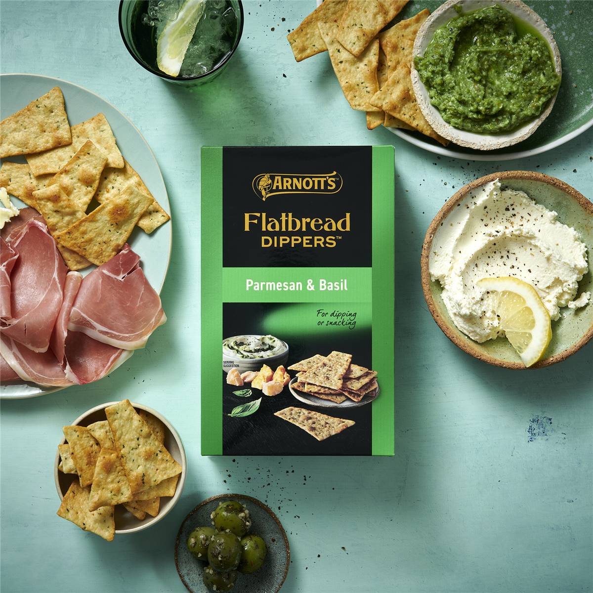 Arnott's Flatbread Dippers Parmesan & Basil Crackers 130g | Woolworths