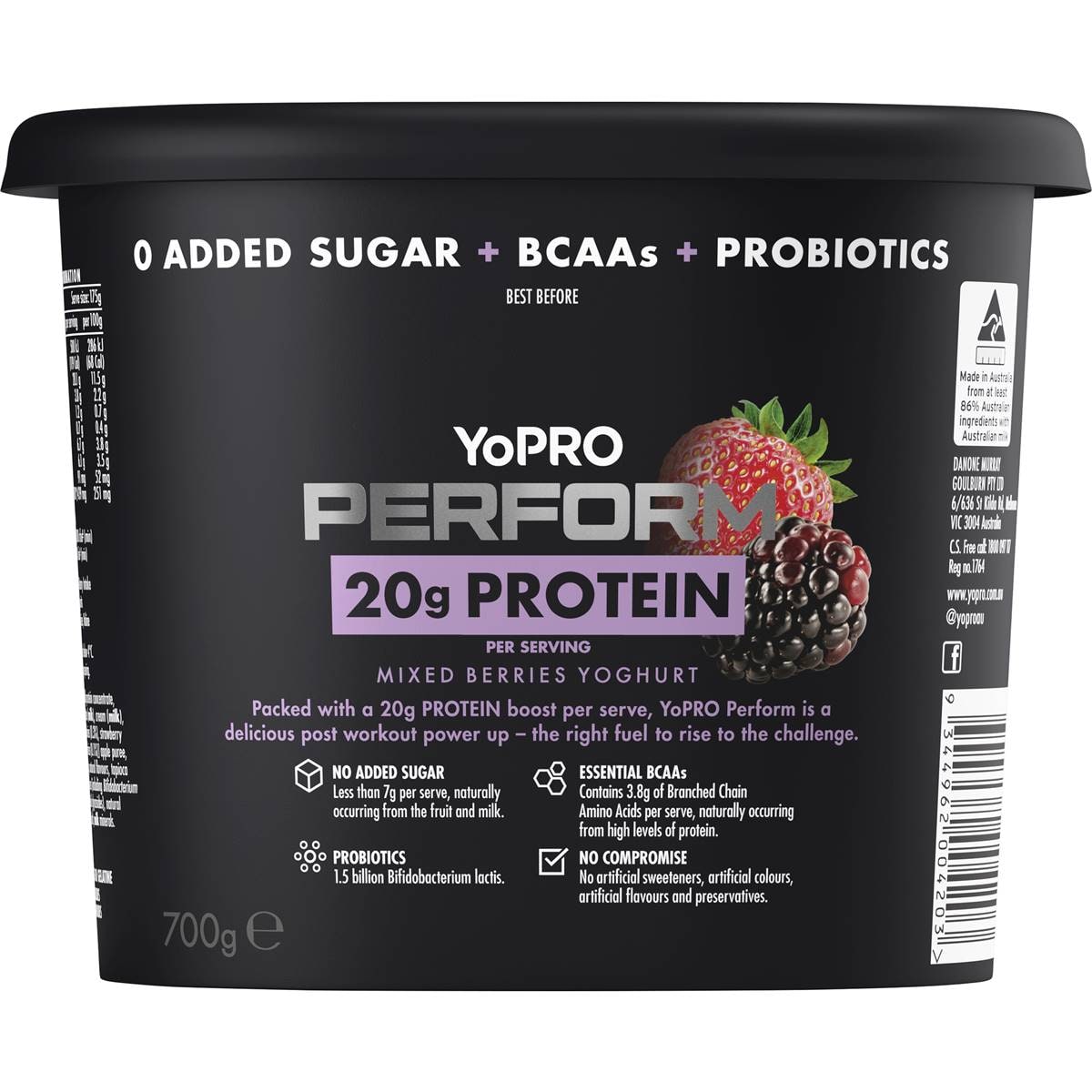 Yopro Perform High Protein Yoghurt No Added Sugar Mixed Berries 700g ...