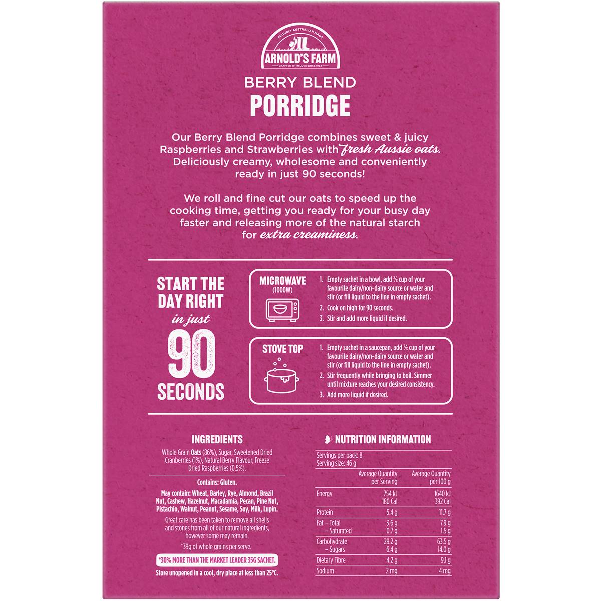 Arnold's Farm Porridge Sachets Berry Blend 8 Pack | Woolworths Arnold's Farm Porridge Sachets Berry Blend 8 Pack | Woolworths
