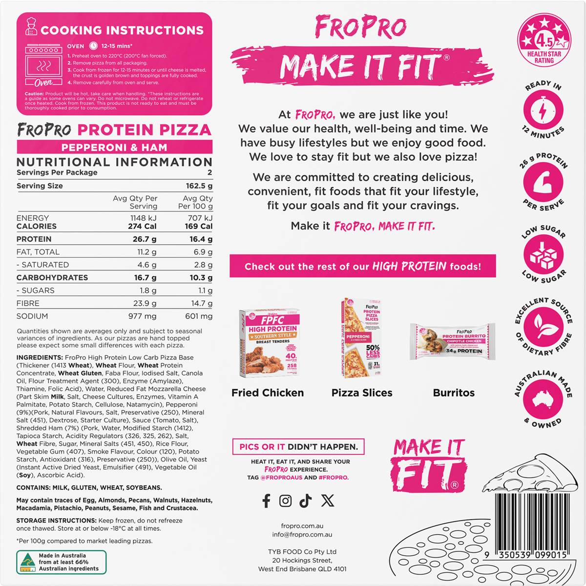 Fropro Protein Pizza Pepperoni & Ham 325g | Woolworths