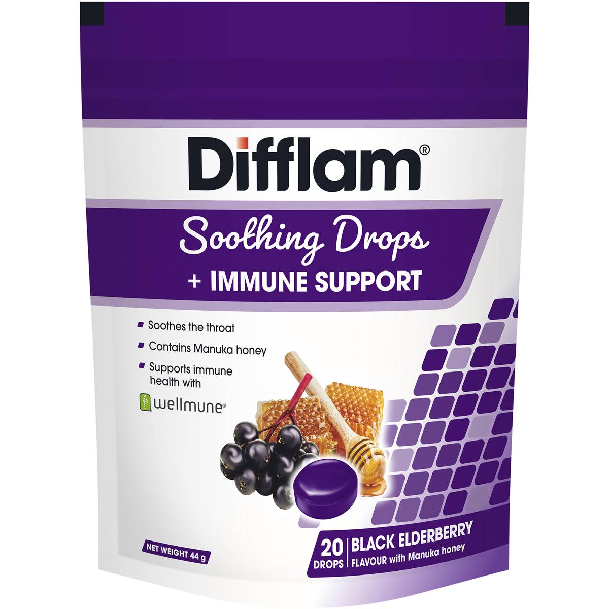 Difflam Soothing Drops + Immune Support Black Elderberry 20 Pack ...