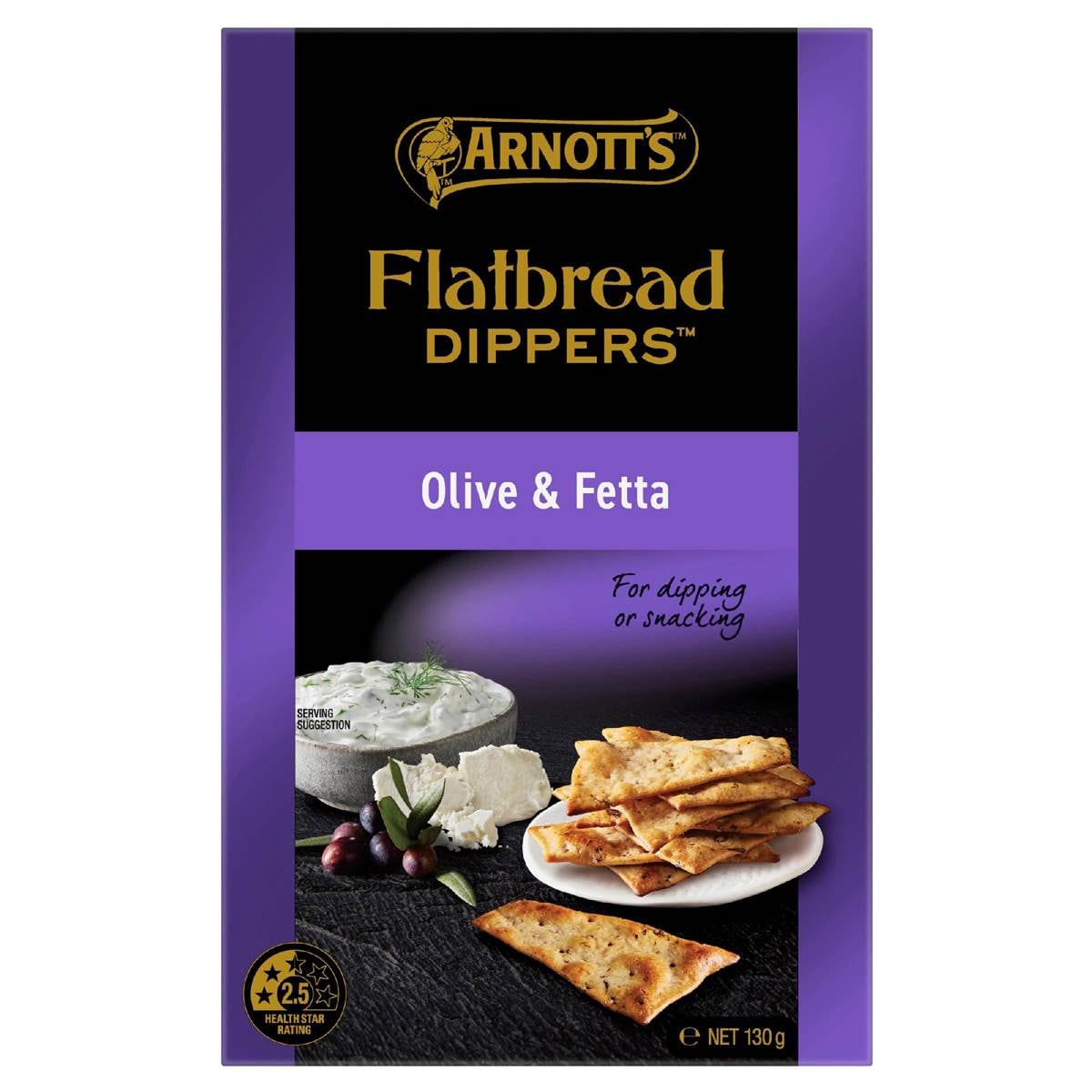 Arnott's Flatbread Dippers Olive & Fetta Crackers 130g | Woolworths