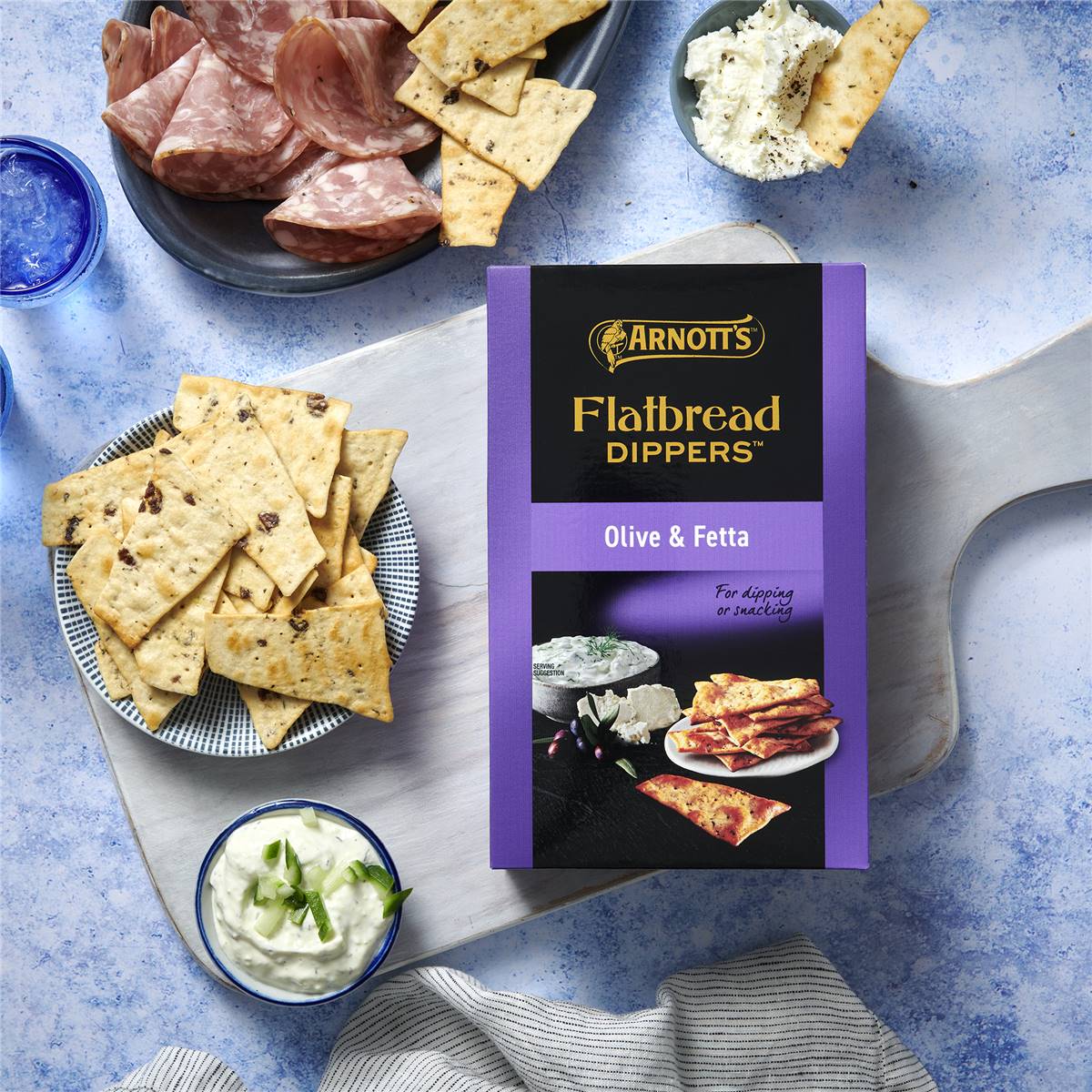 Arnott's Flatbread Dippers Olive & Fetta Crackers 130g | Woolworths