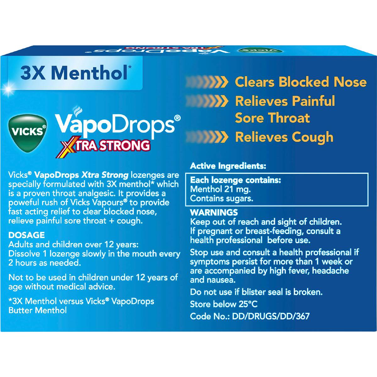 Vicks Vapodrops Xtra Strong Lemon Ment Blast Lozenges 36 Pack | Woolworths