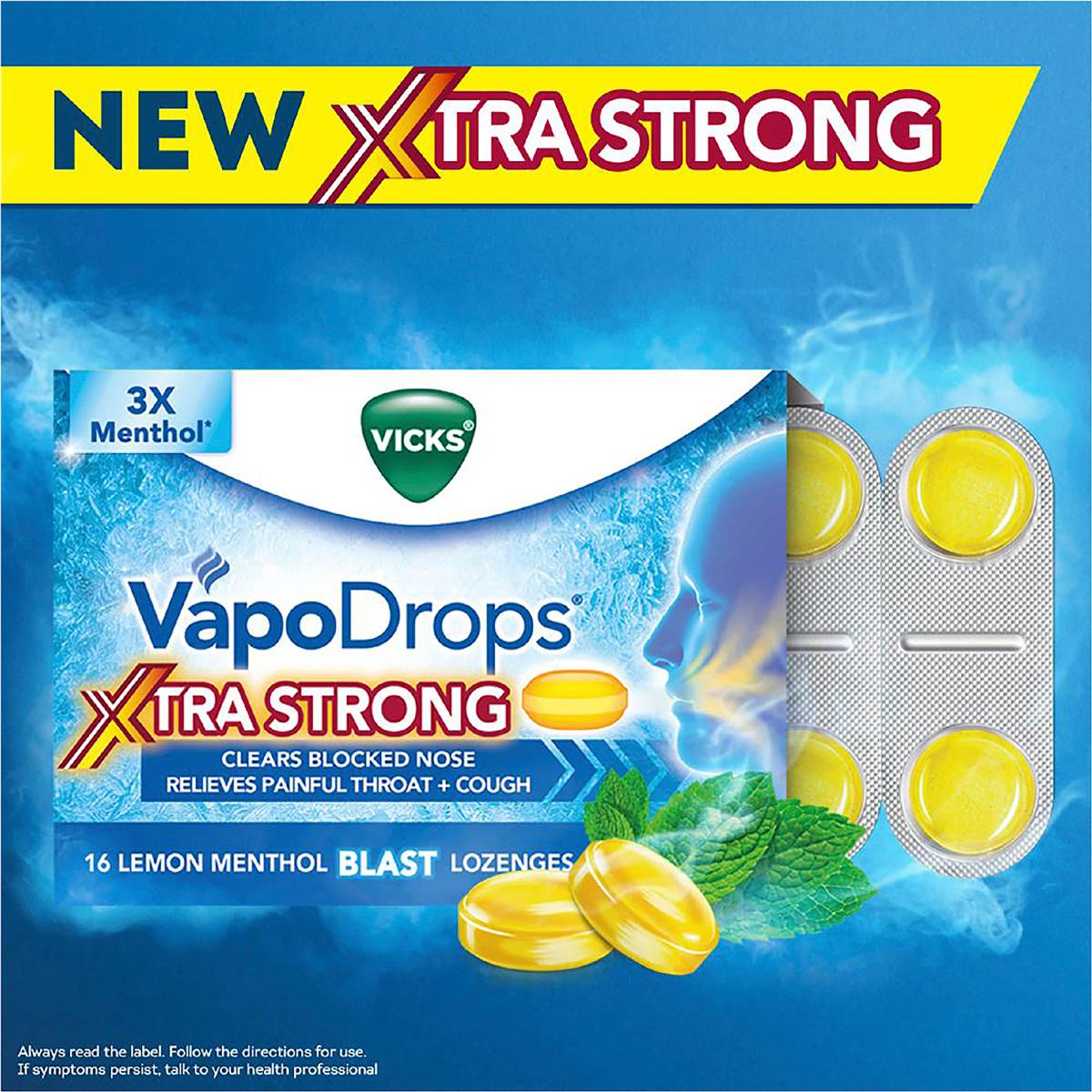 Vicks Vapodrops Xtra Strong Lemon Ment Blast Lozenges 36 Pack | Woolworths