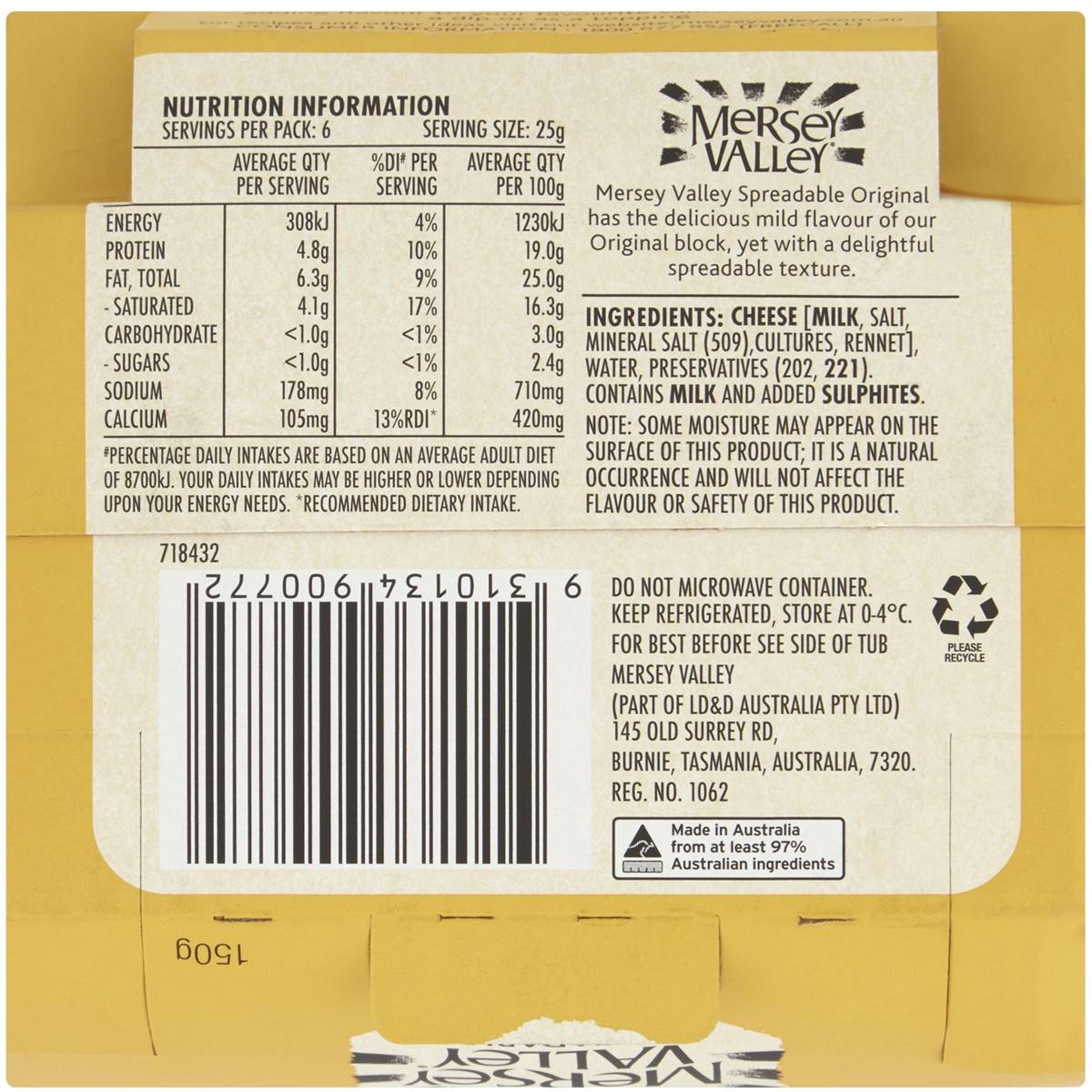 Mersey Valley Original Spreadable Cheddar Cheese 150g | Woolworths