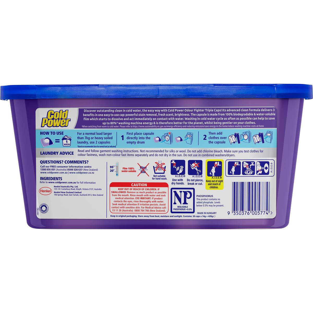 Cold Power Clean & Fresh Laundry Detergent Capsules 30 Pack | Woolworths