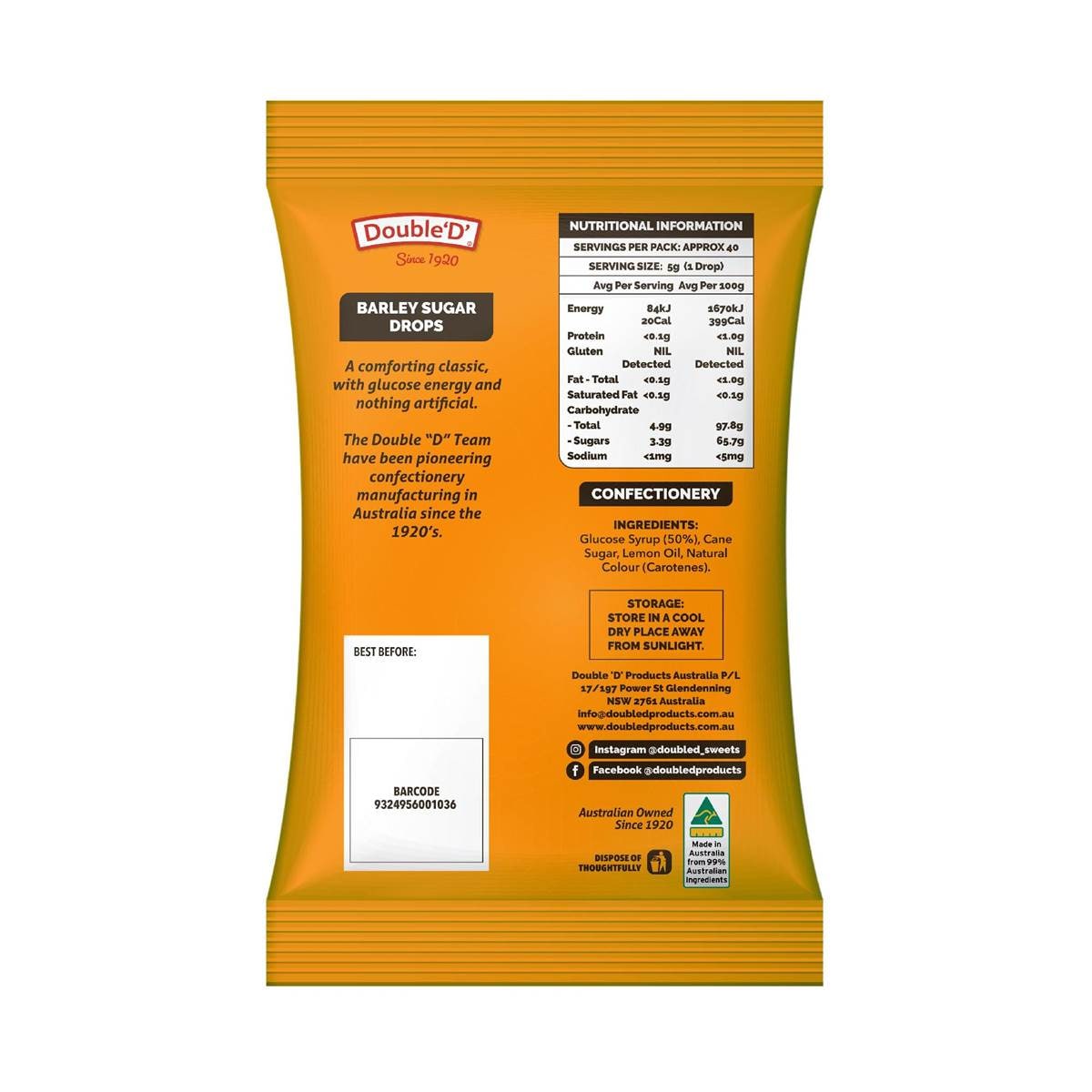 Double 'd' Barley Sugar Drops 200g | Woolworths