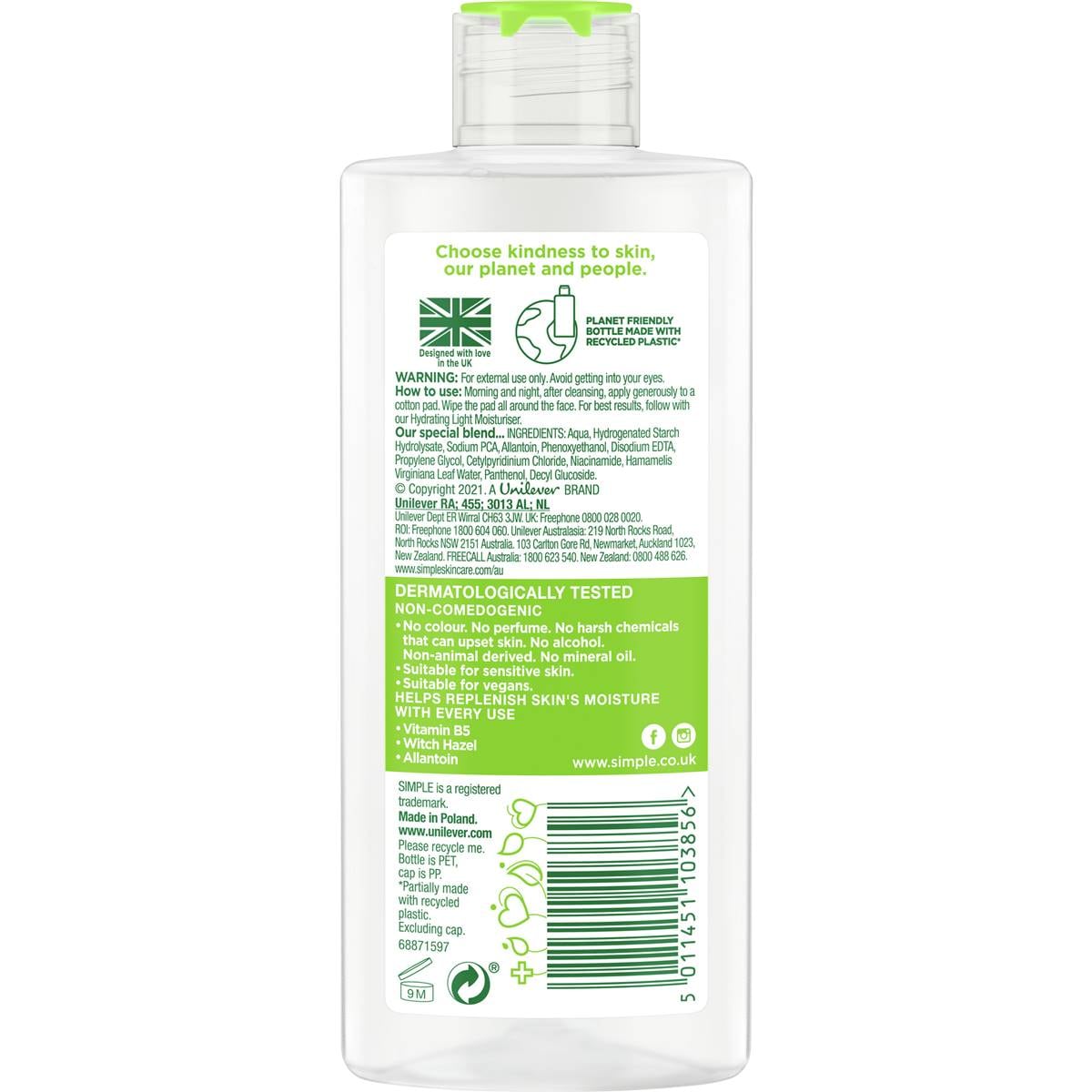 Simple Kind To Skin Facial Toner Soothing 200ml | Woolworths